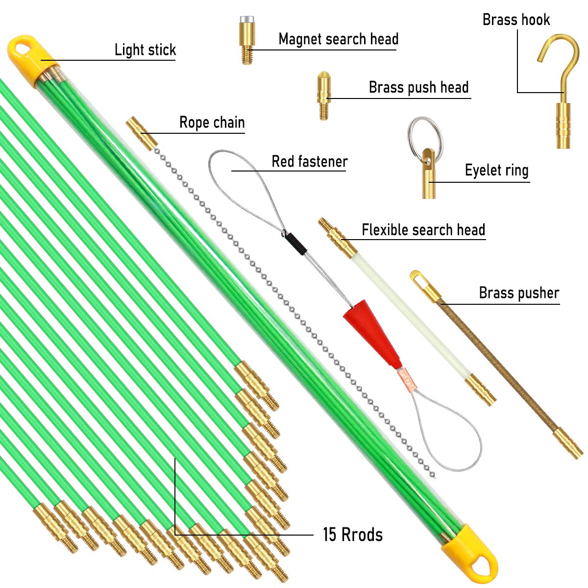 Mua 50 Feet Fiberglass Fish Tape Fish Rods,Running Pull/Push Kit with ...