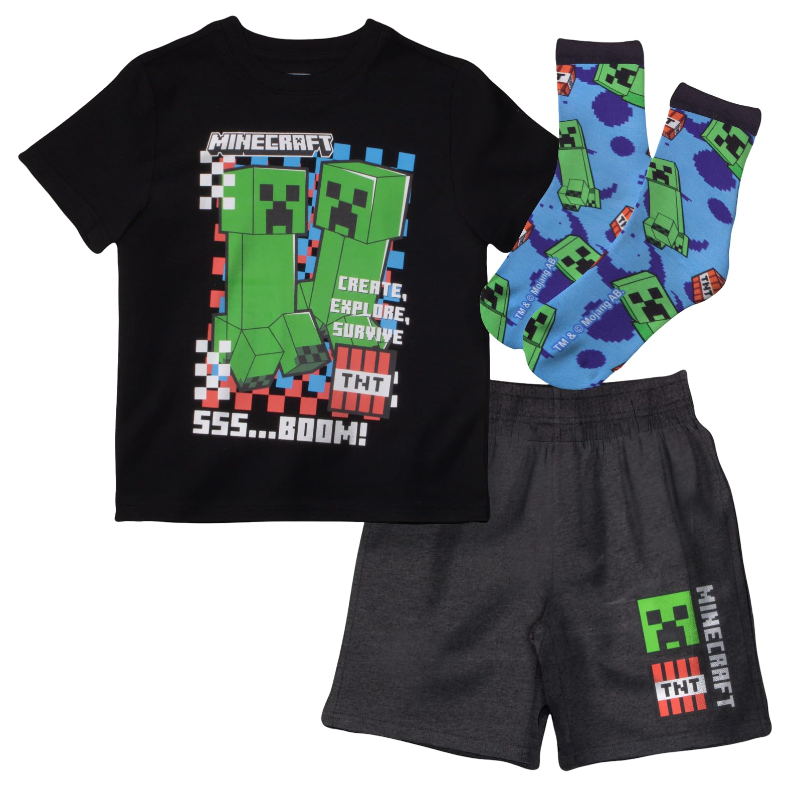Minecraft Creeper Boys 3-Piece Set - Short Sleeve Graphic T-Shirt ...