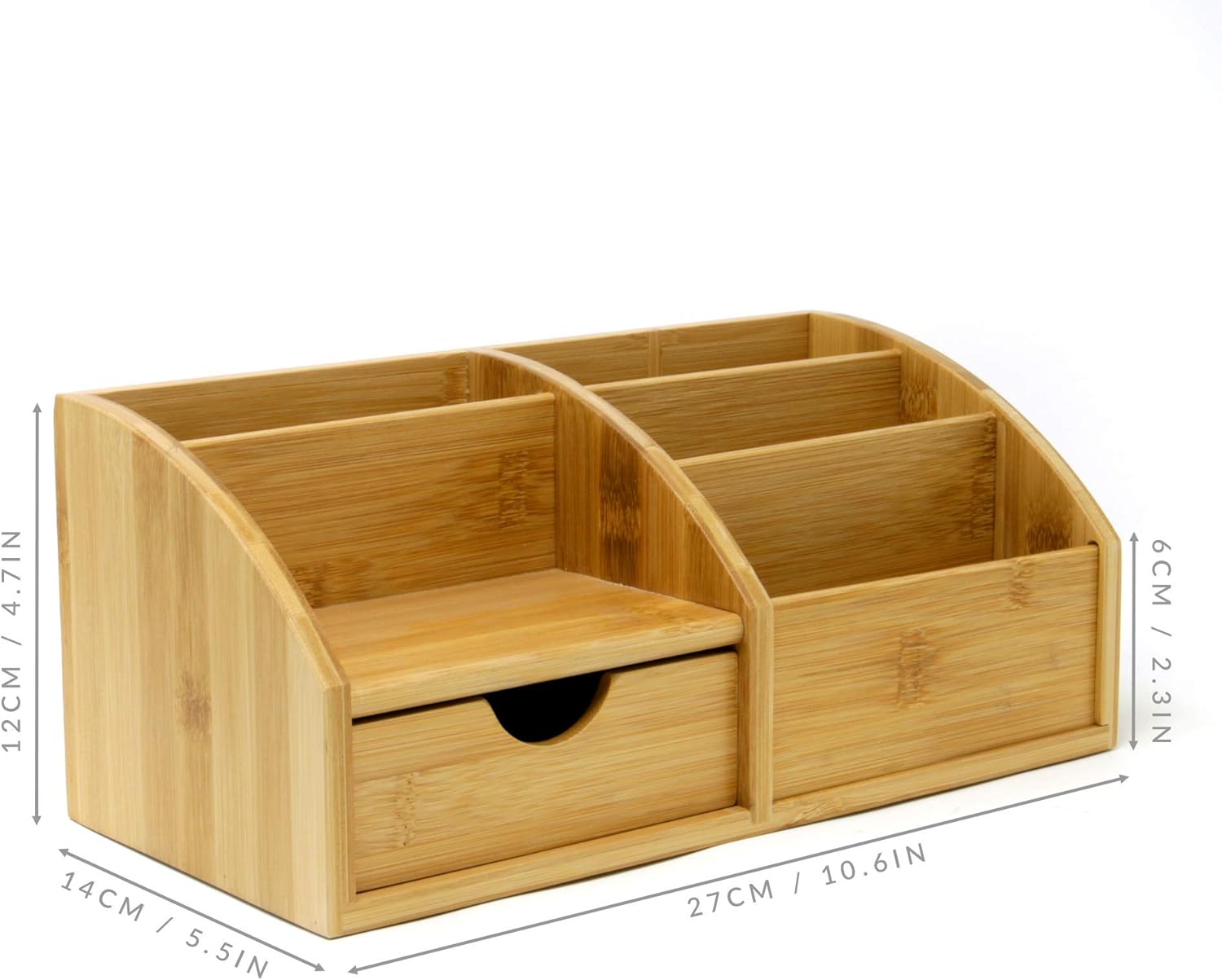 Bamboo Desk Organiser | Multi Function 6 Compartment Stationery ...