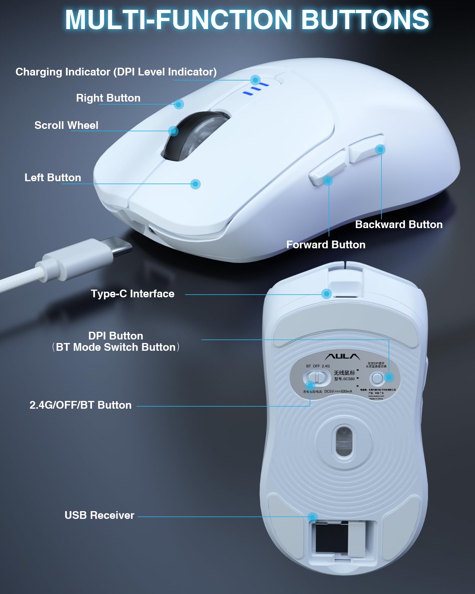 Mua SC580 Wireless Gaming Mouse, Tri-Mode 2.4G/BT5.0/USB-C Gaming Mouse ...