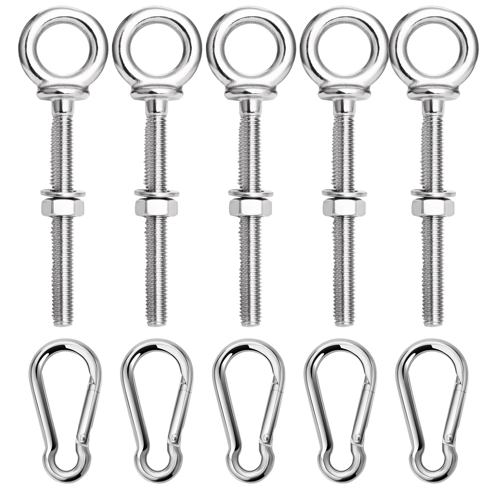 hannger 5 Pack M6 Eye Bolt, Eye Bolts with Nuts & Washers & Carabiners ...