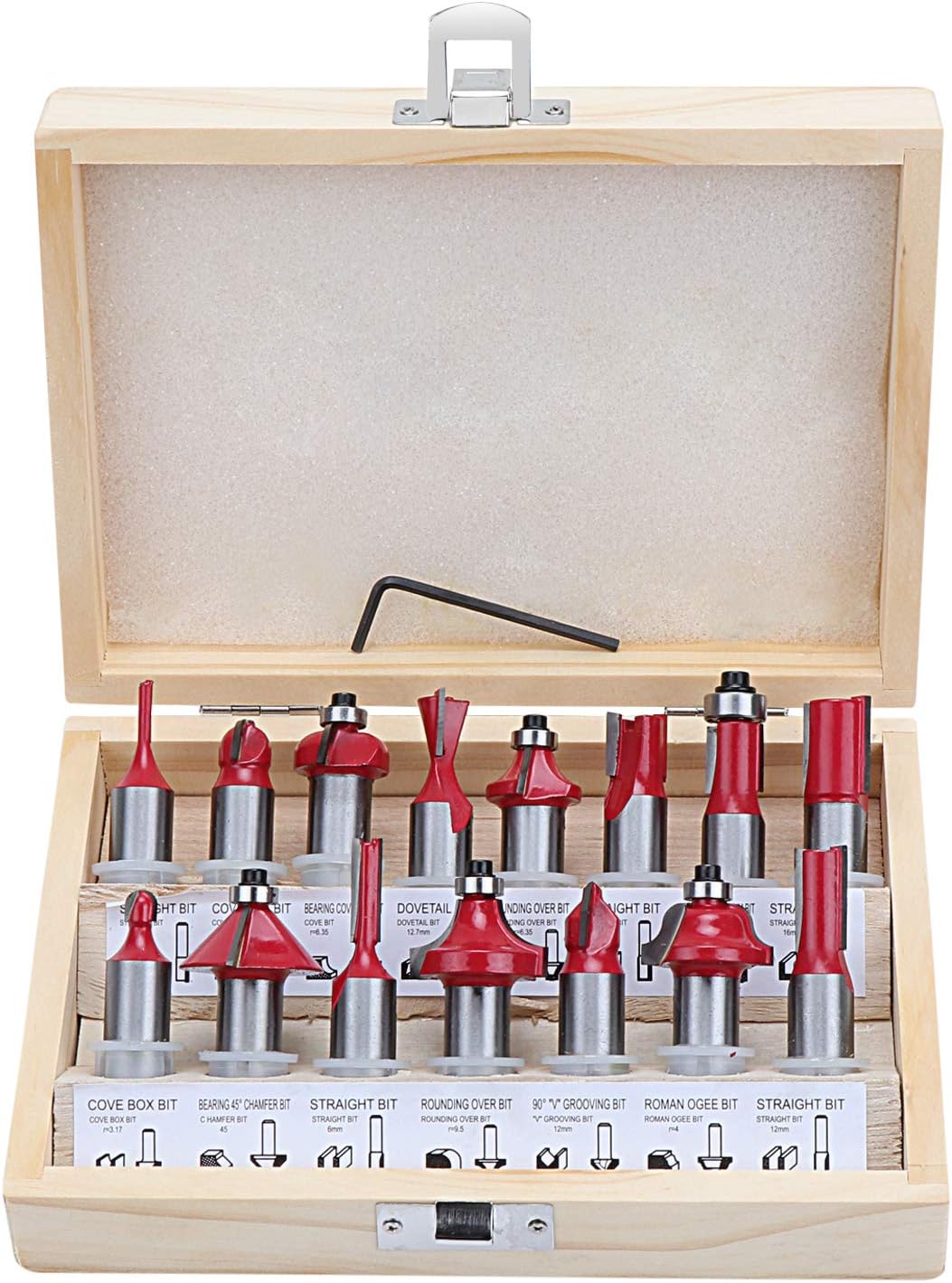 HSEAMALL 15PCS 12.7mm 1/2 Inch Shank Tungsten Carbide Router Bit Set ...