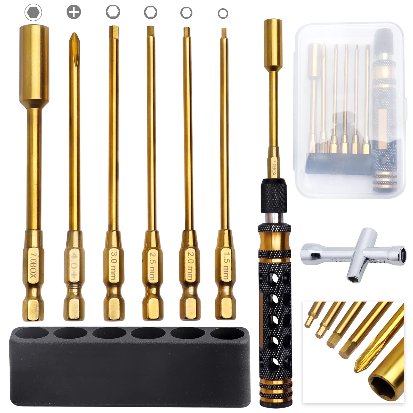 HobbyPark 6 in 1 RC Hex Driver Screwdriver Set 1.5mm 2.0mm 2.5mm 3.0mm & Hex Nut Driver ...