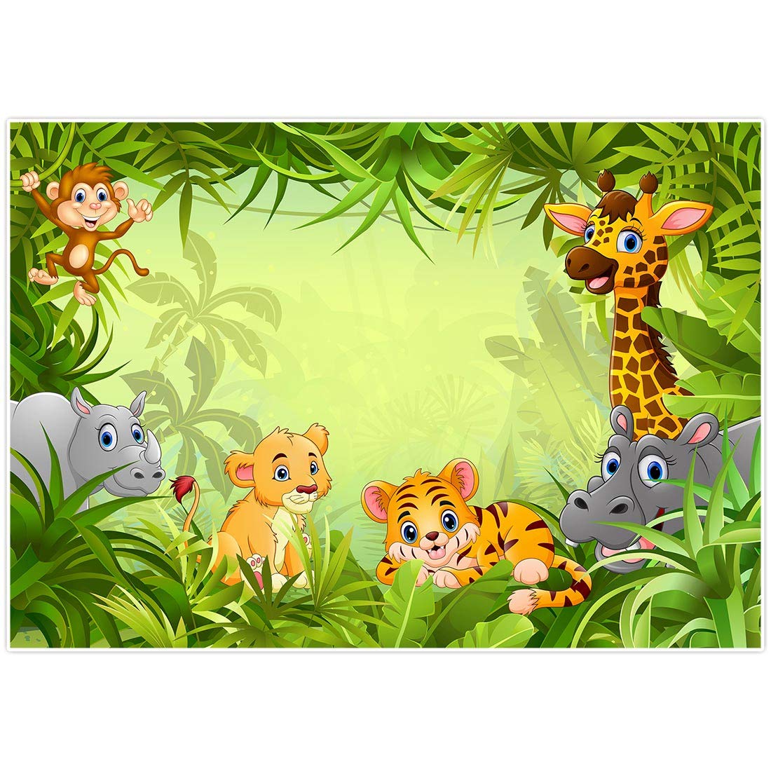 Buy Allenjoy 7x5ft Zoo Backdrops Cartoon Safari Animals Backdrop Happy ...