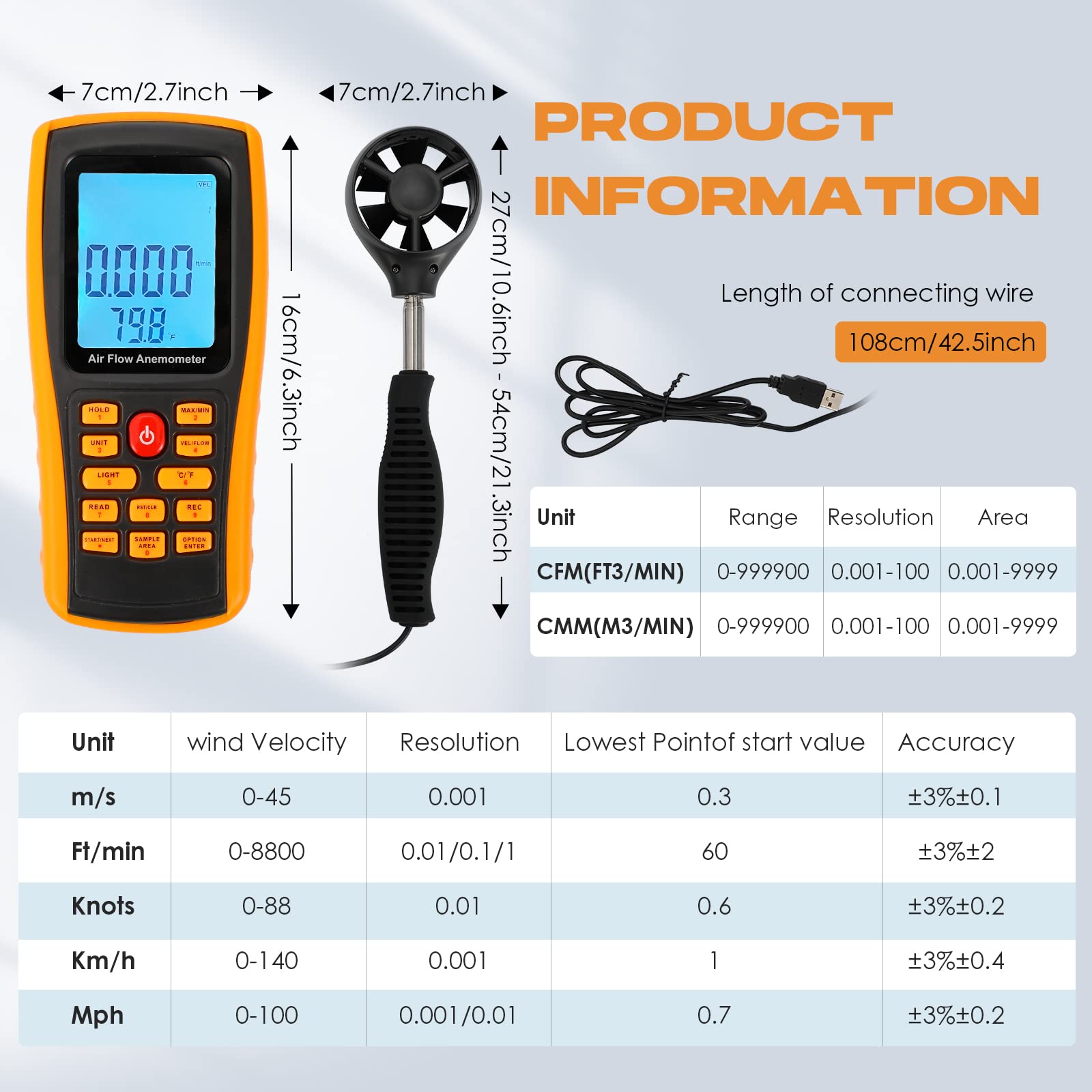 Mua Bonvoisin CFM/CMM Anemometer Handheld Air Flow Velocity Meter Wind ...