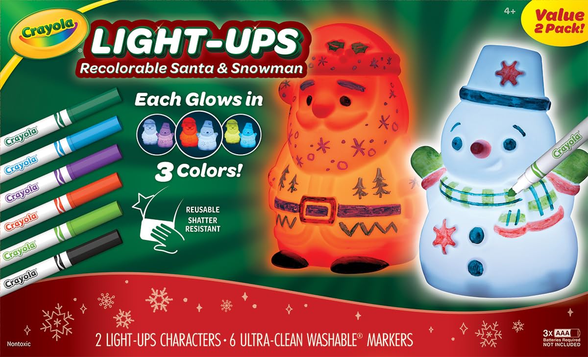 Crayola Light Ups Santa and Snowman Bundle, Recolorable Light Up Toy ...