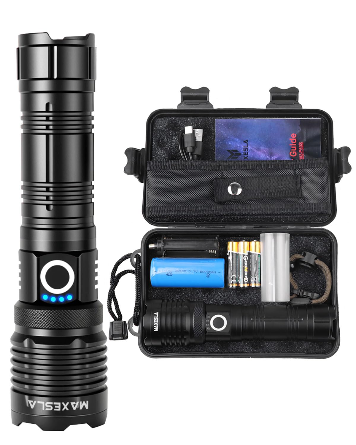Maxesla Led Torch Rechargeable,5000mAh Torches Led Super Bright,5 Modes ...