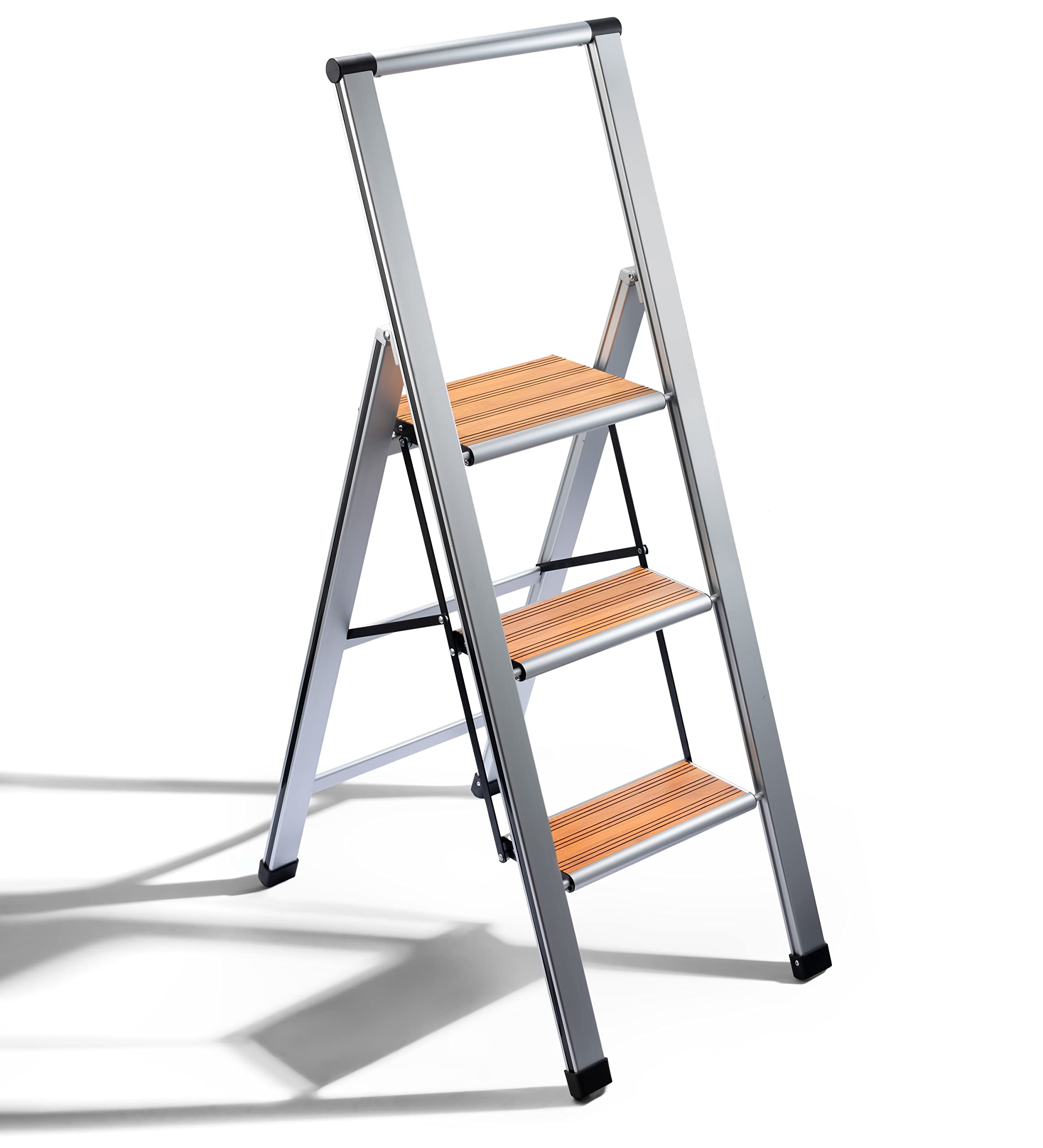 Step Ladder 3 Step Folding, Decorative - Beautiful Bamboo &Silver ...