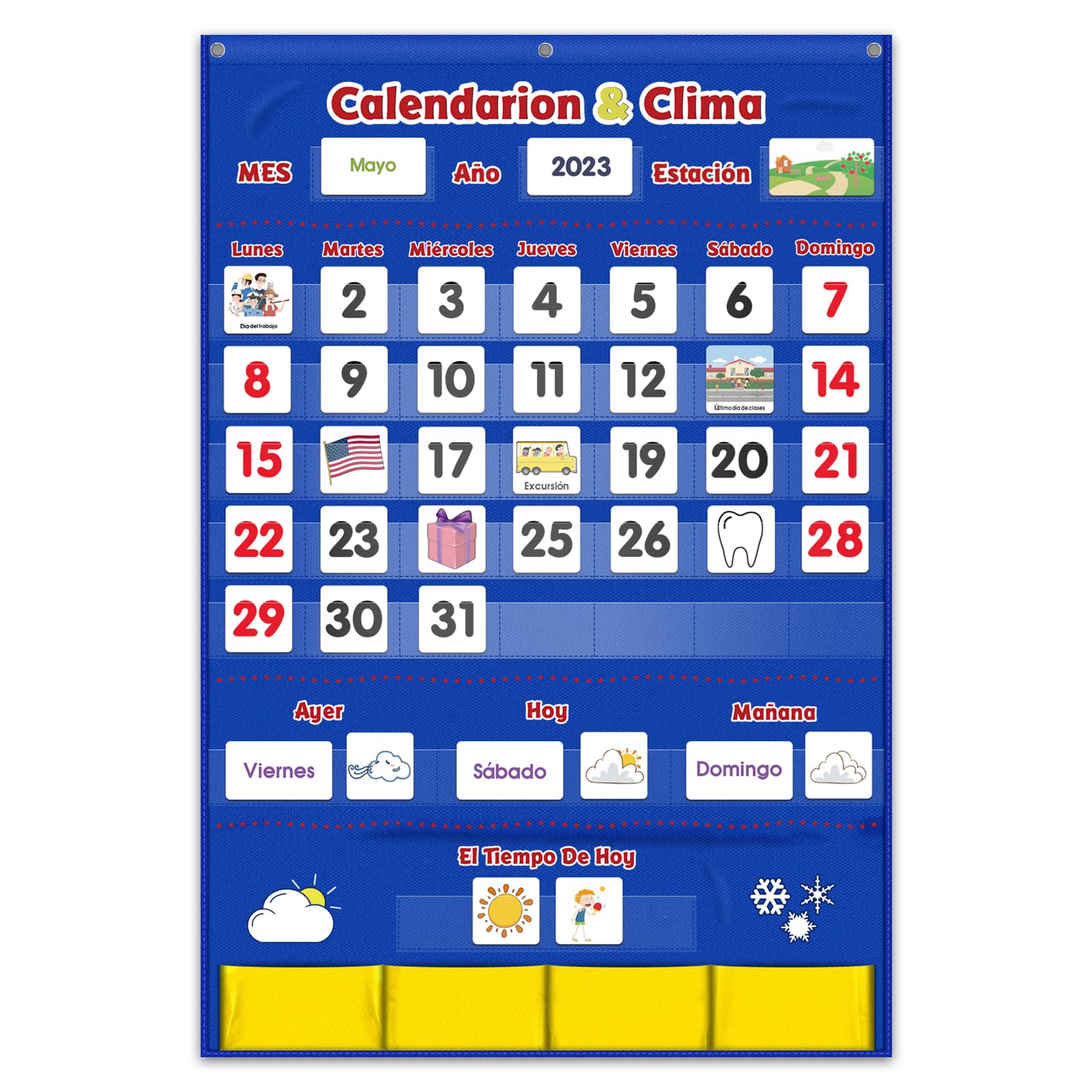 Godery Spanish Calendar and Weather Pocket Chart, Classroom Organized ...