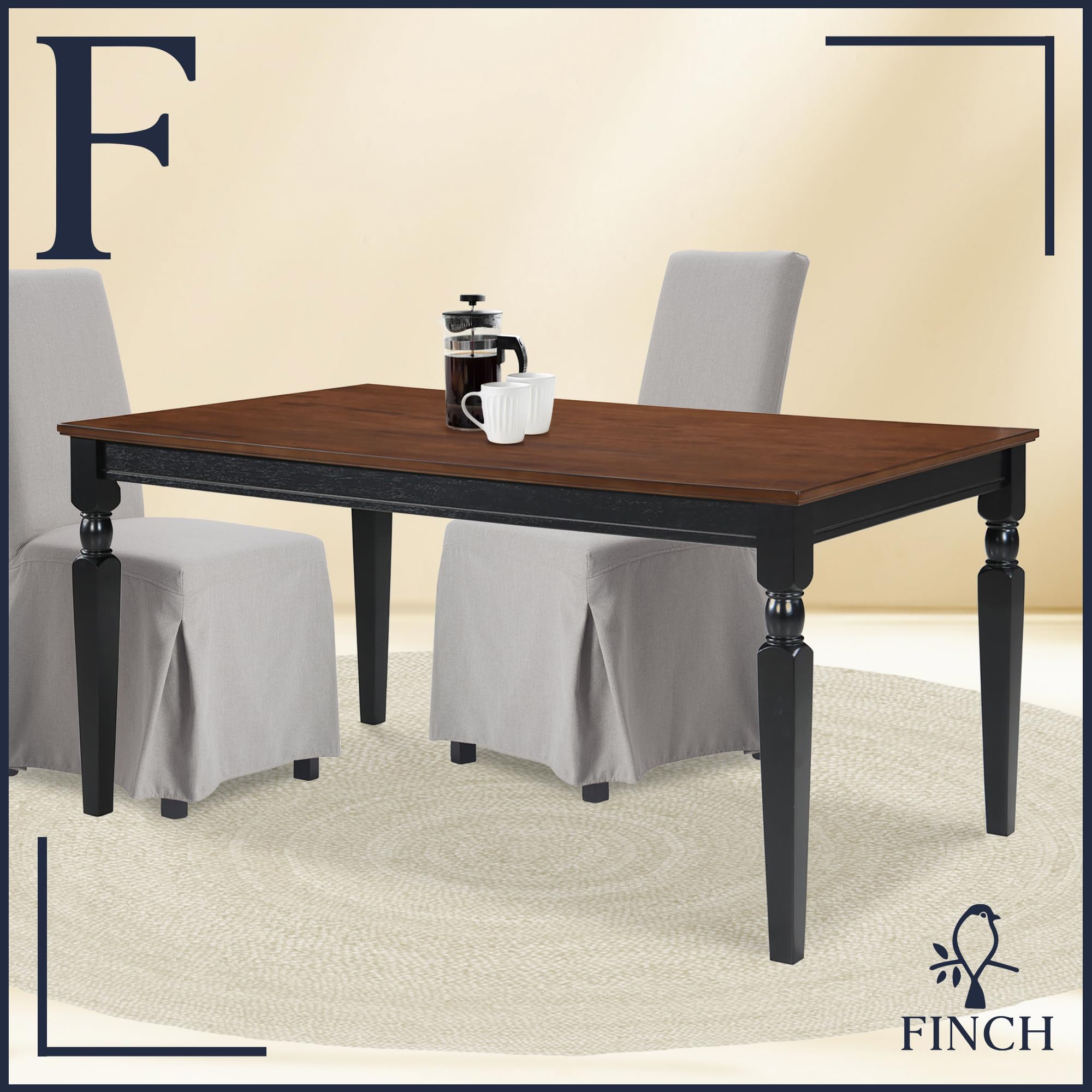 Finch Provence Farmhouse Table, Two-Toned Wood with Turned Legs ...