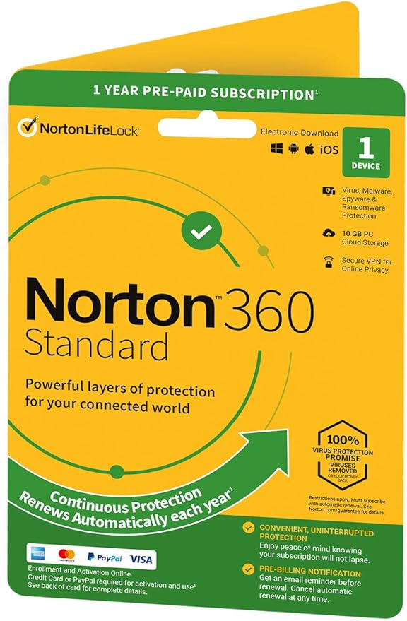 Norton 360 Standard 2021, Antivirus software for 1 Device and 1-year ...