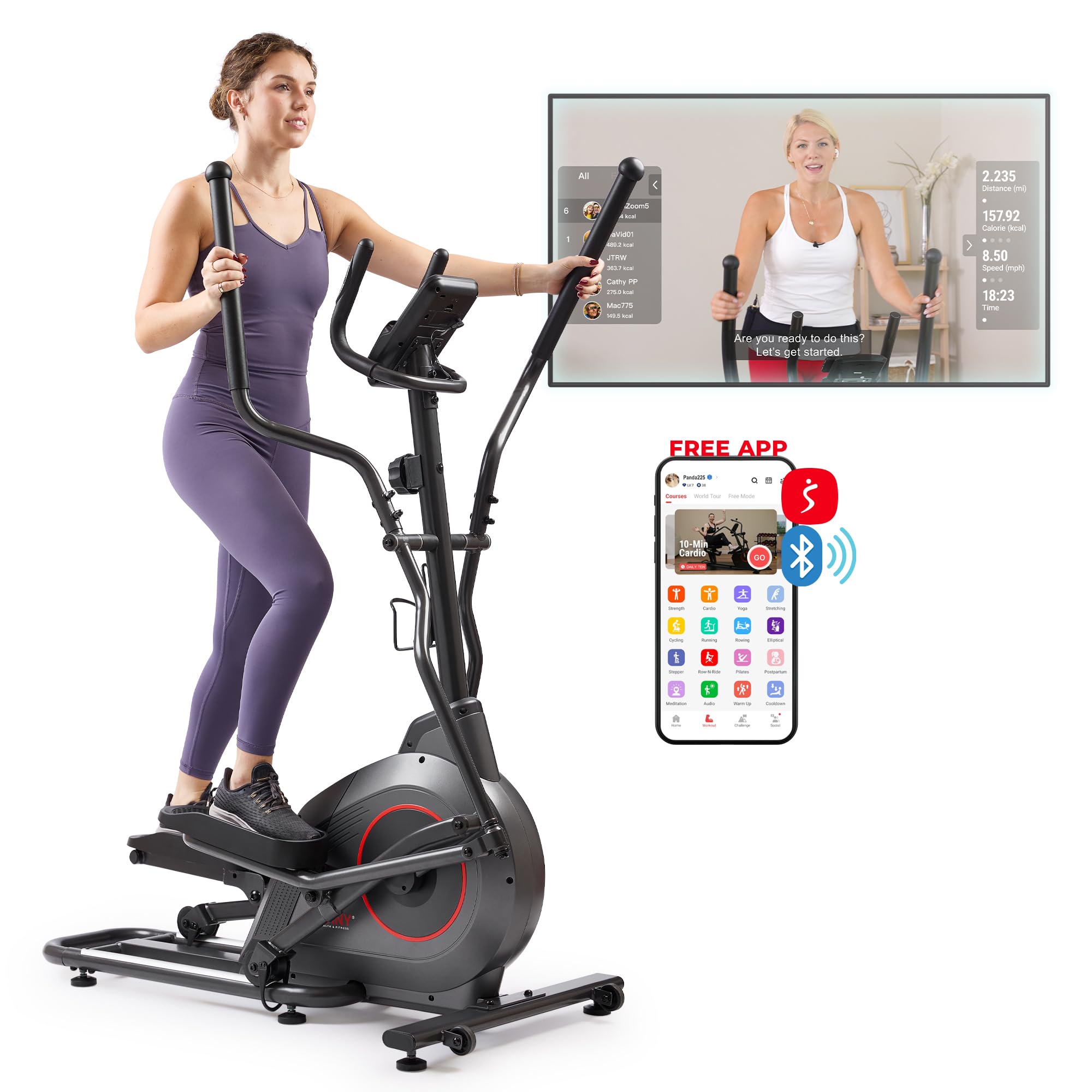 Sunny Health & Fitness Ultra Silent Smart Elliptical Exerciser, 300LB ...