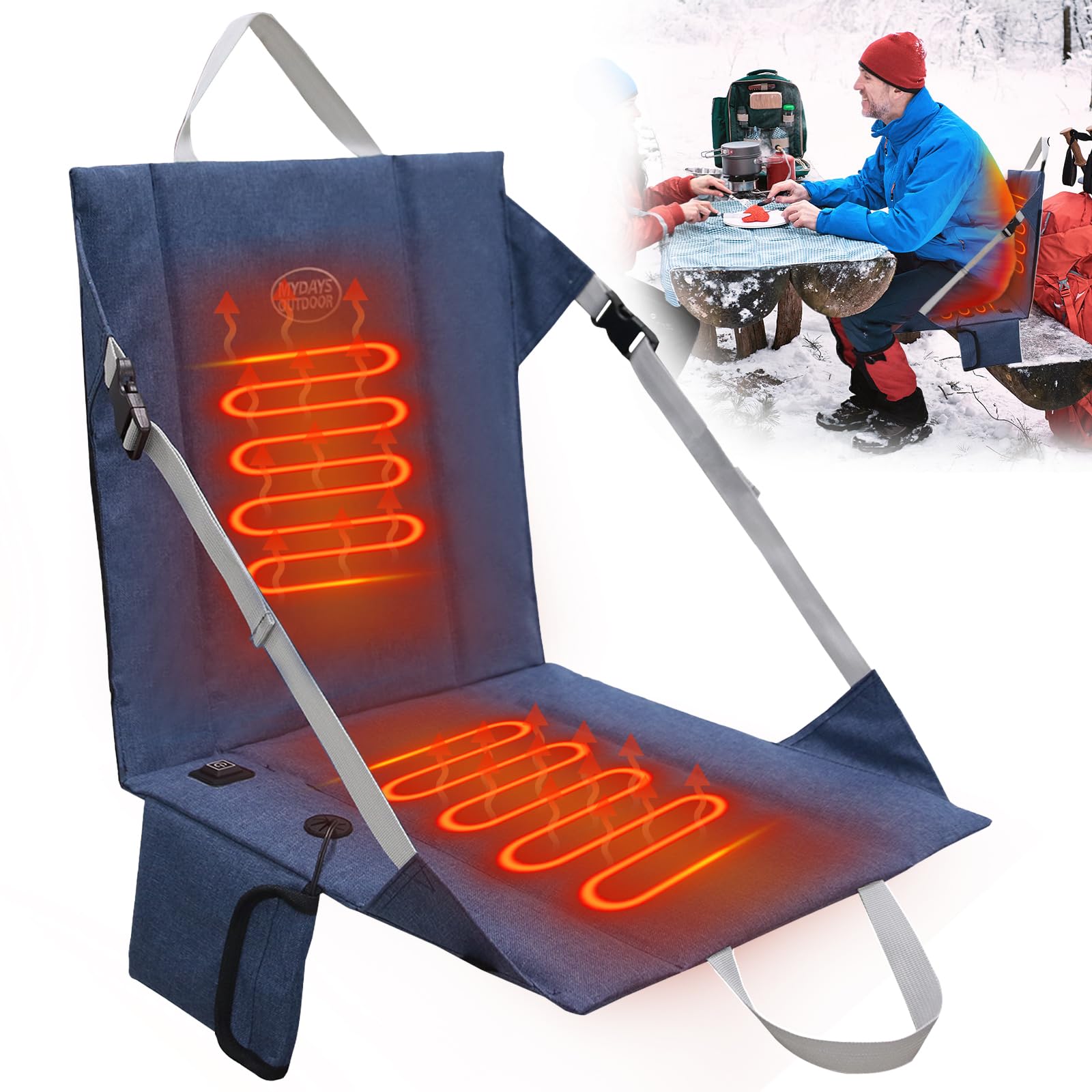 Heated Stadium Seat Cushion Pad Cordless Rechargeable 149F USB Battery ...