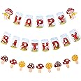 Amazon.com: SUNBEAUTY Mushroom Happy Birthday Banner Mushroom Birthday ...