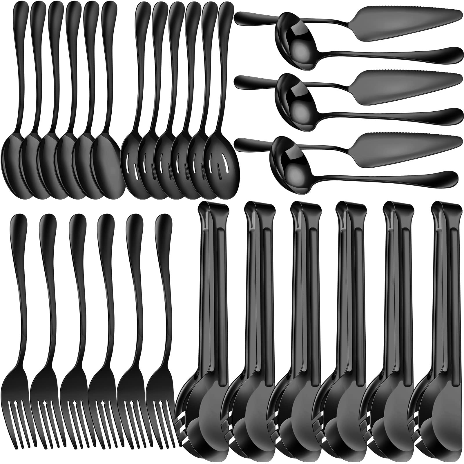 Thenshop 30 Pcs Stainless Steel Serving Utensils Set Flatware Set ...