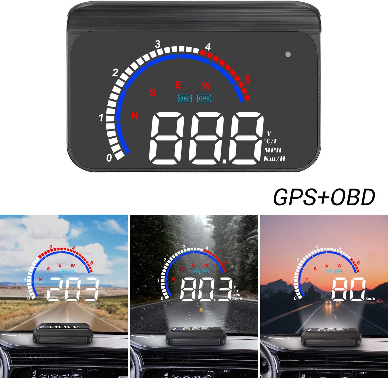 SUPAREE Universal Digital Car HUD Head up Display OBD2 /GPS Dual System ...