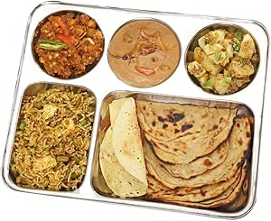 Amazon.com | Stainless Steel Rectangular Thali, Steel Five Compartment ...