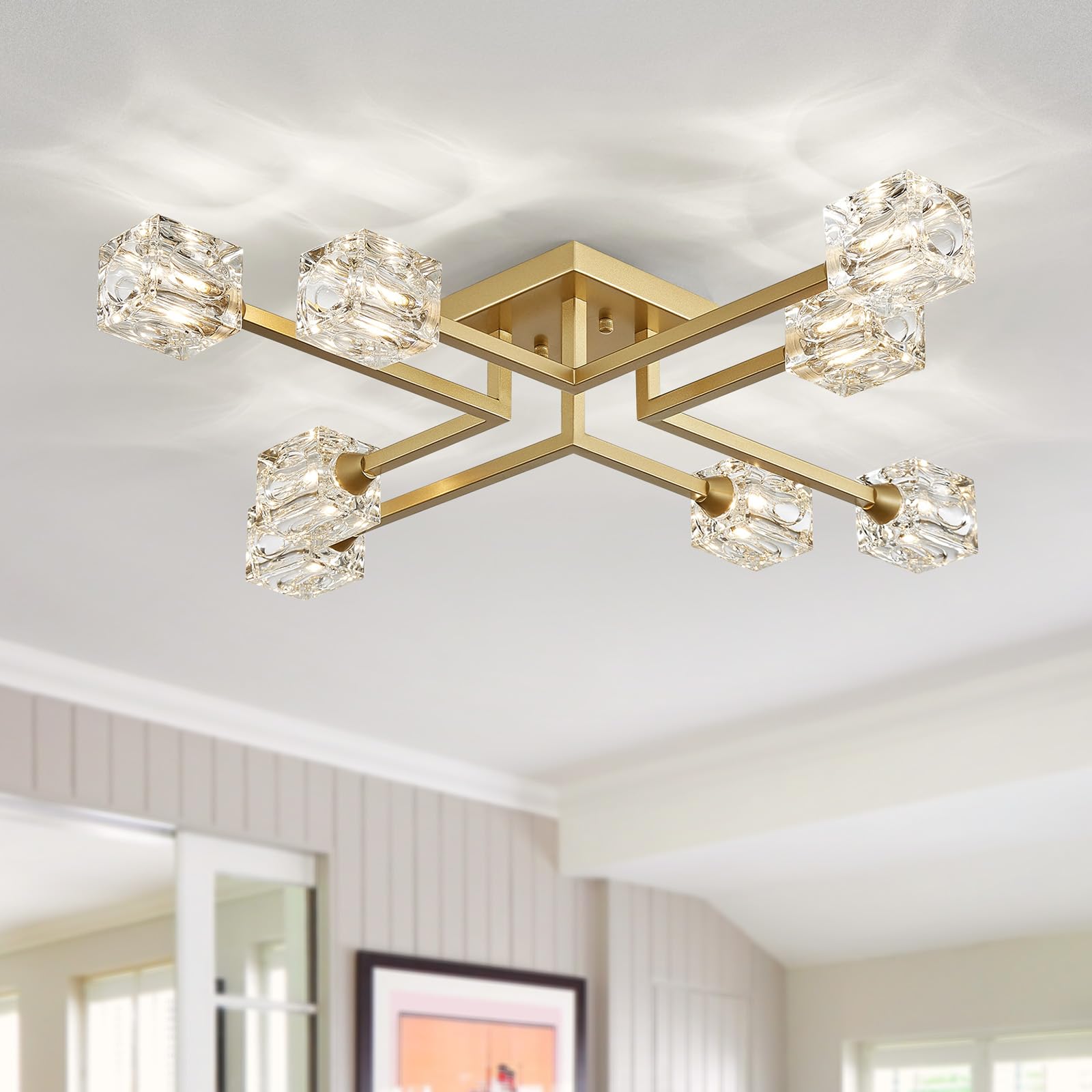 XINGQI Modern Ceiling Light 8 Lights Gold Sputnik Chandeliers Industry ...