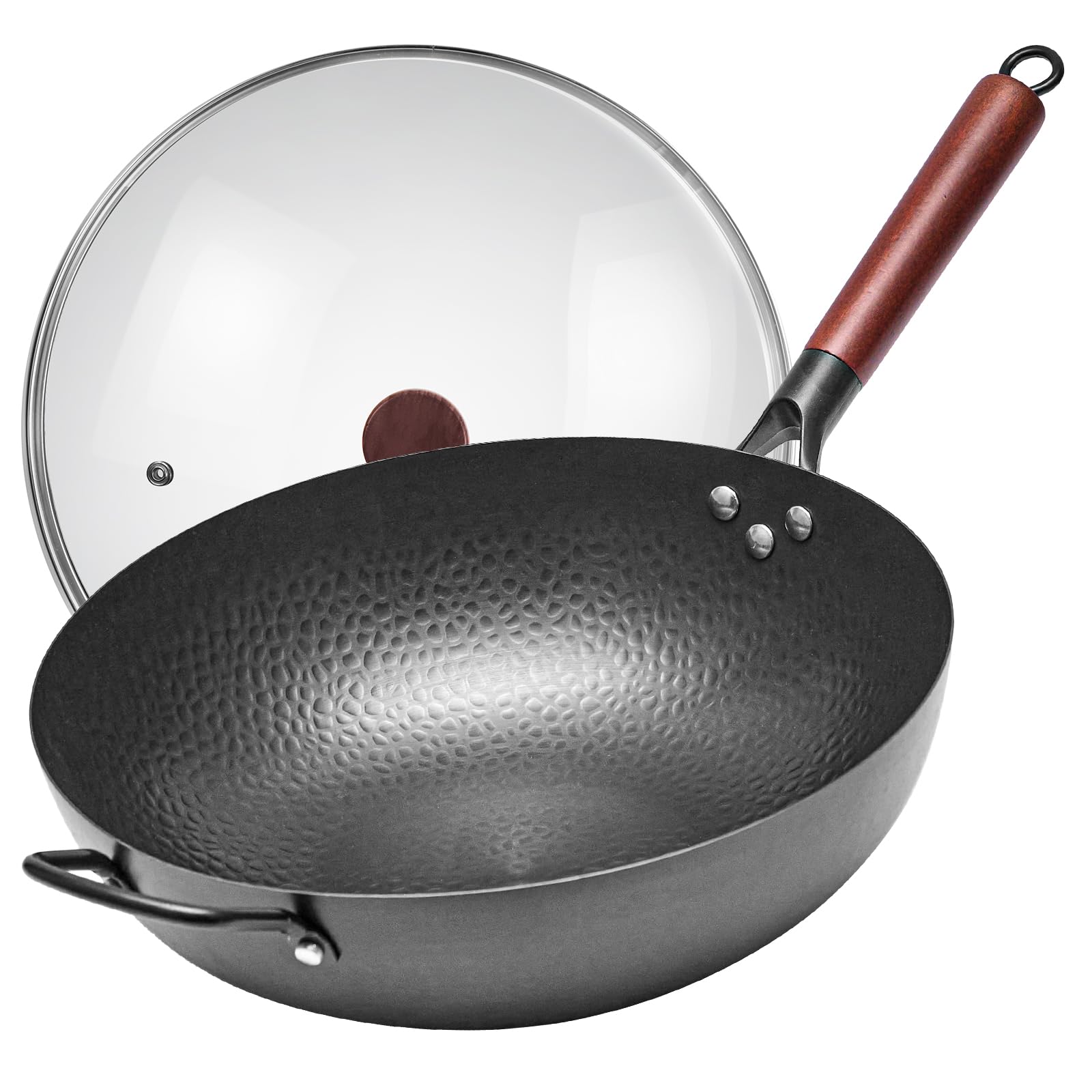 WANGYUANJI Iron Wok 13.4" Stir Fry Pans,Carbon Steel Wok Pan with ...