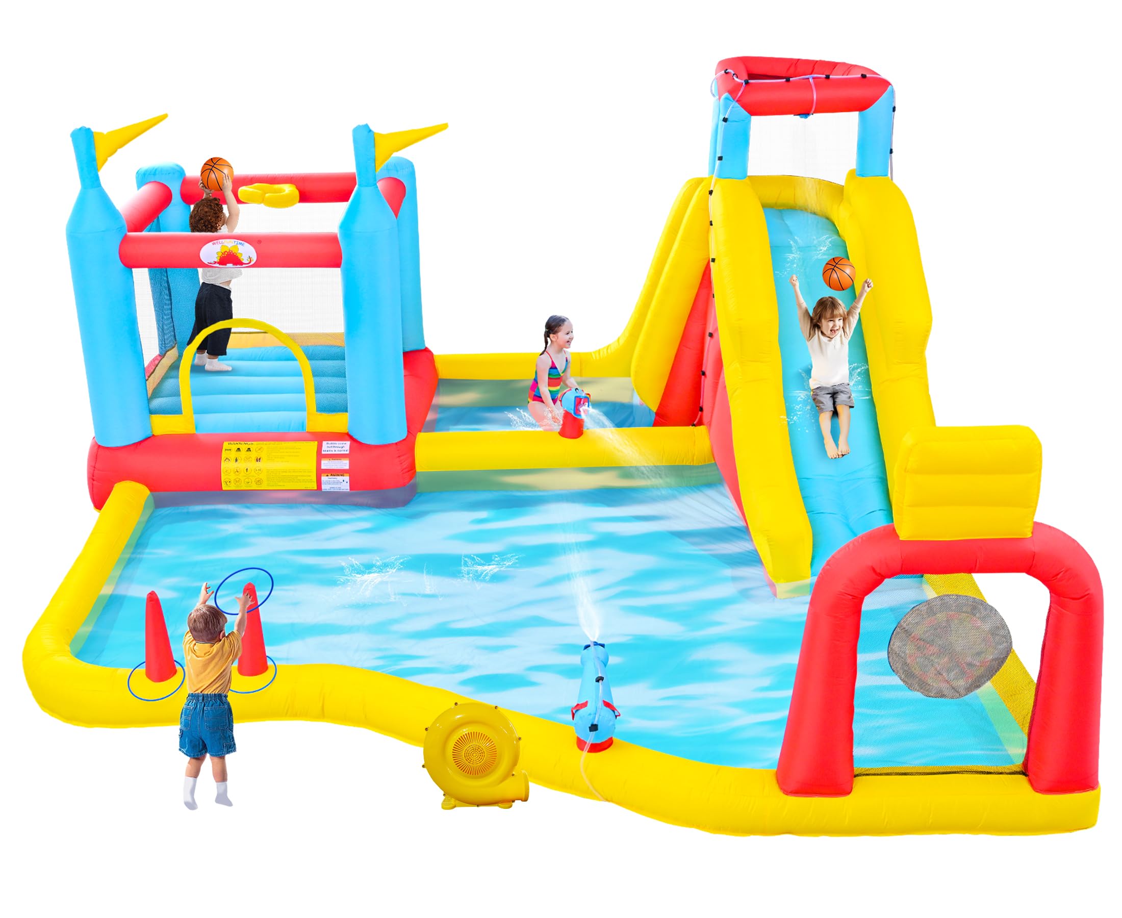 WELLFUNTIME Inflatable Water Slides Park with Blower, Bouncy Castle ...