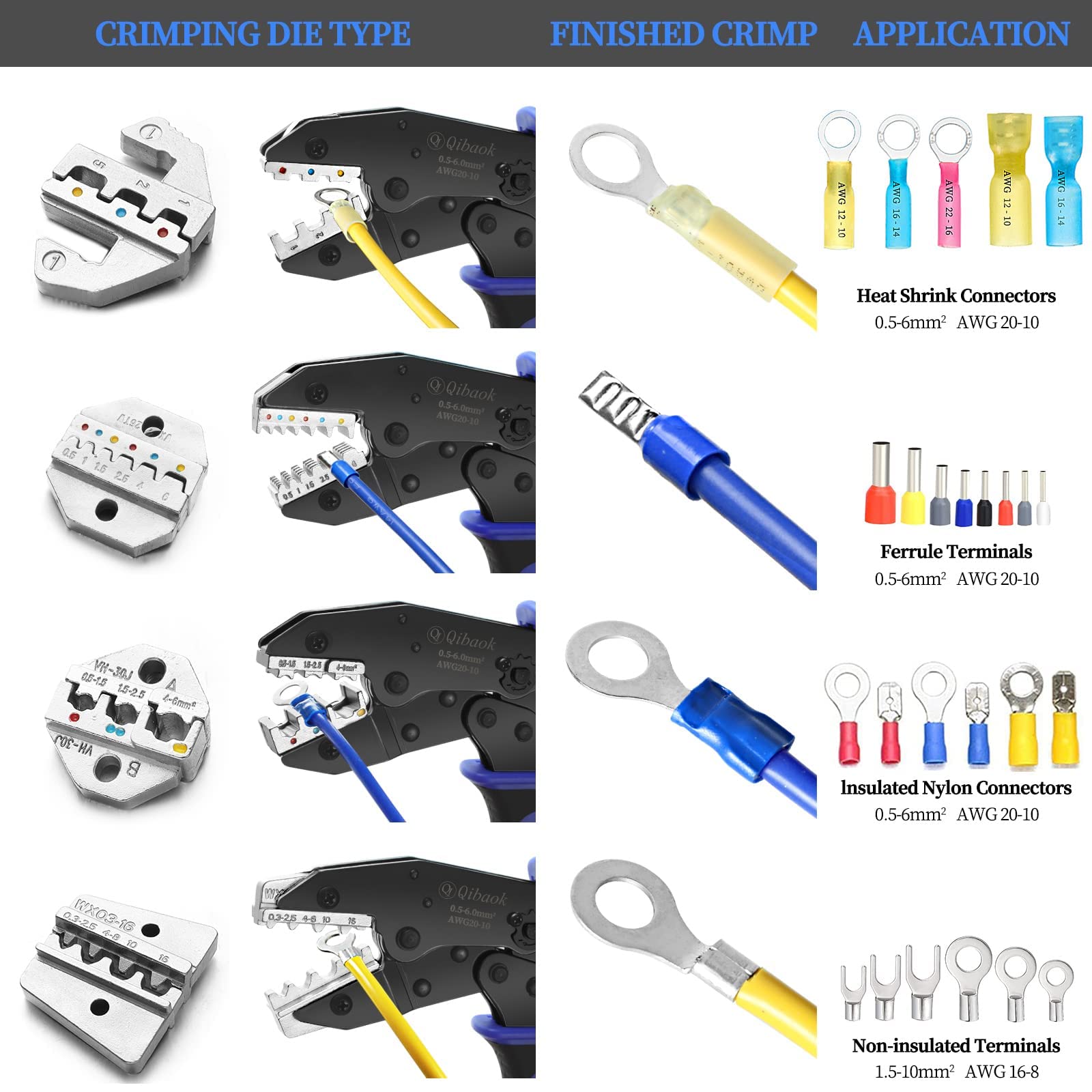 Mua Crimping Tool Set Qibaok Ratcheting Wire Crimper Tool with 4 PCS ...