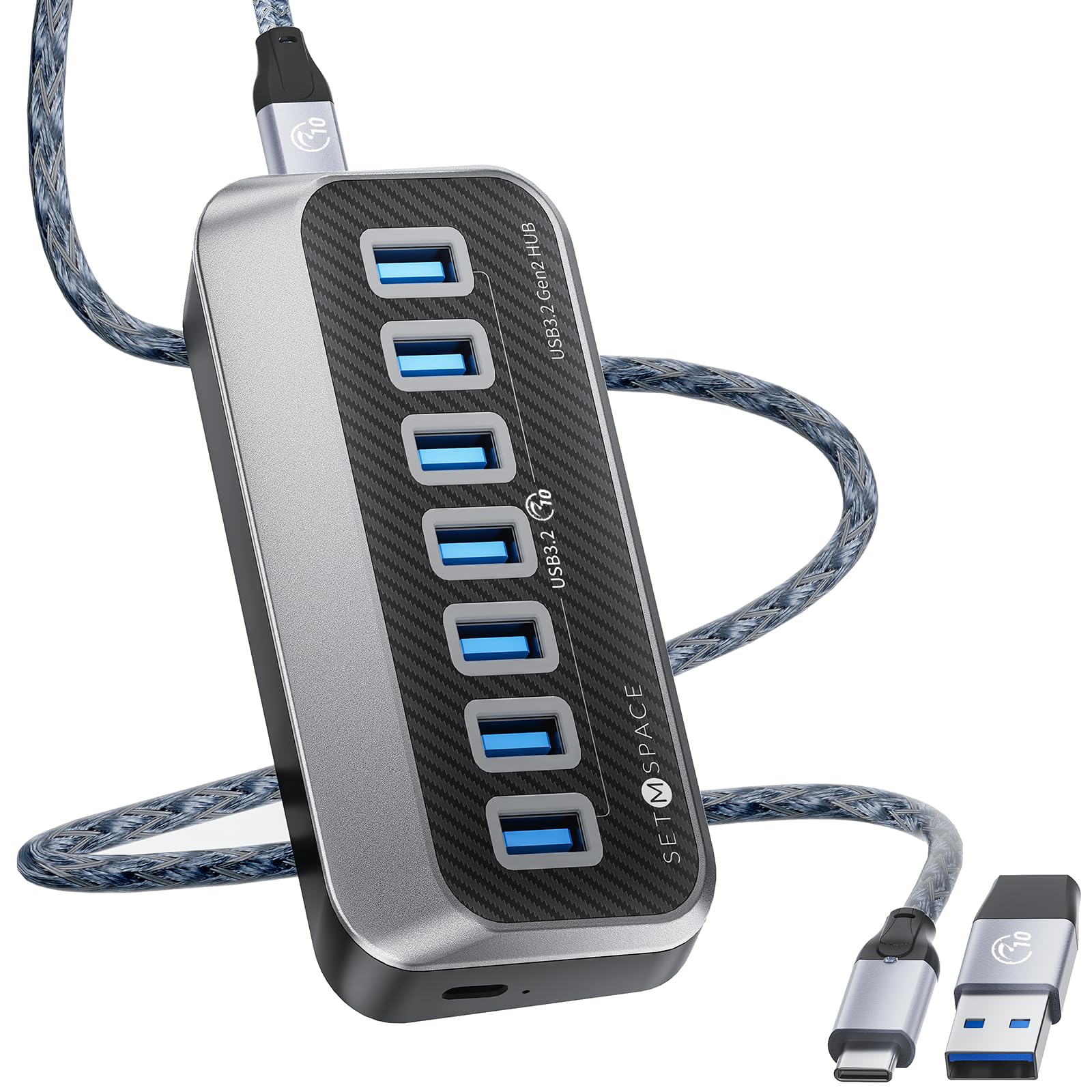 USB Hub for Laptop, SETMSPACE USB Splitter with 7 Port USB 3.2 10Gbps ...