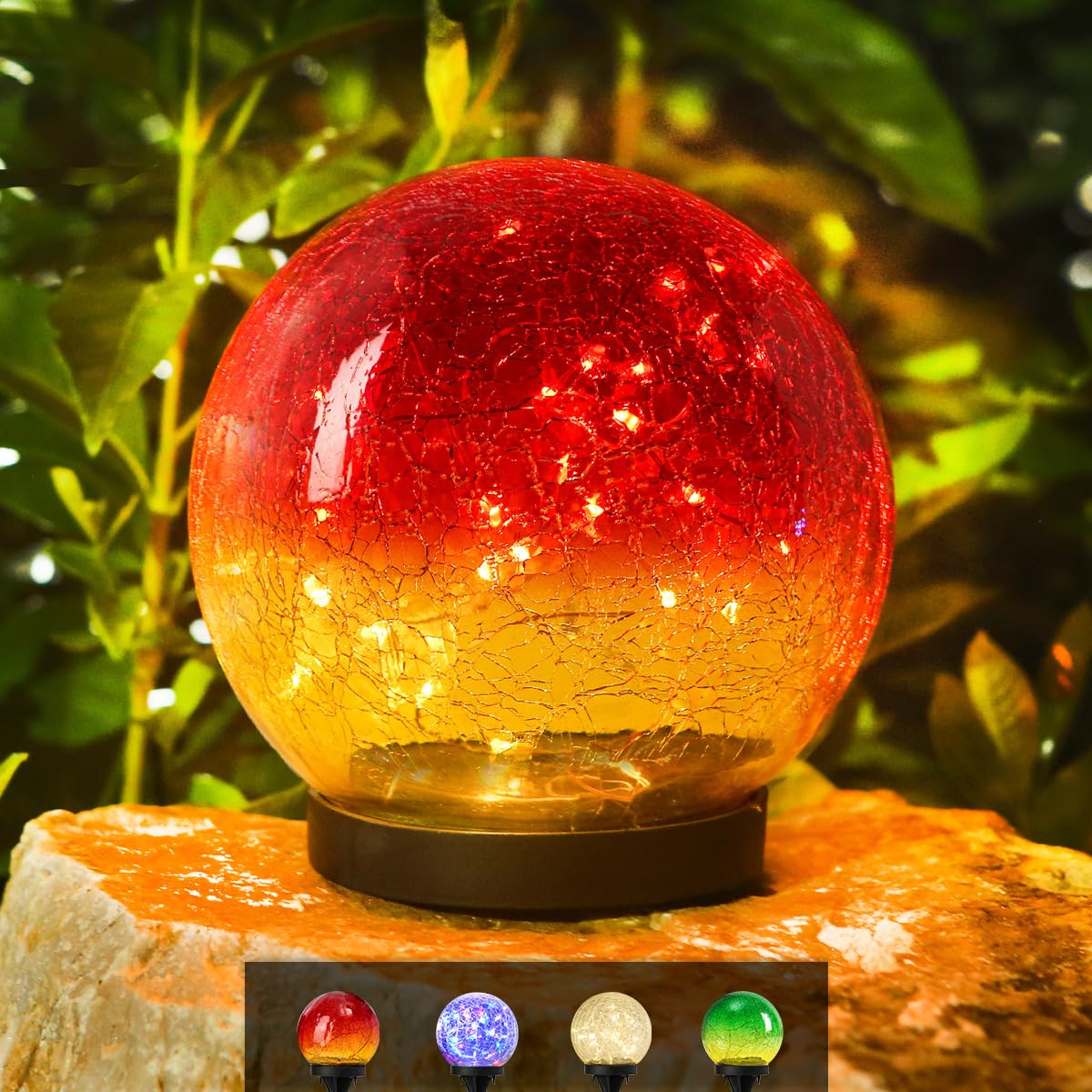 Outdoor Waterproof Solar Gradient Red Globe Lights, Led Solar Round ...