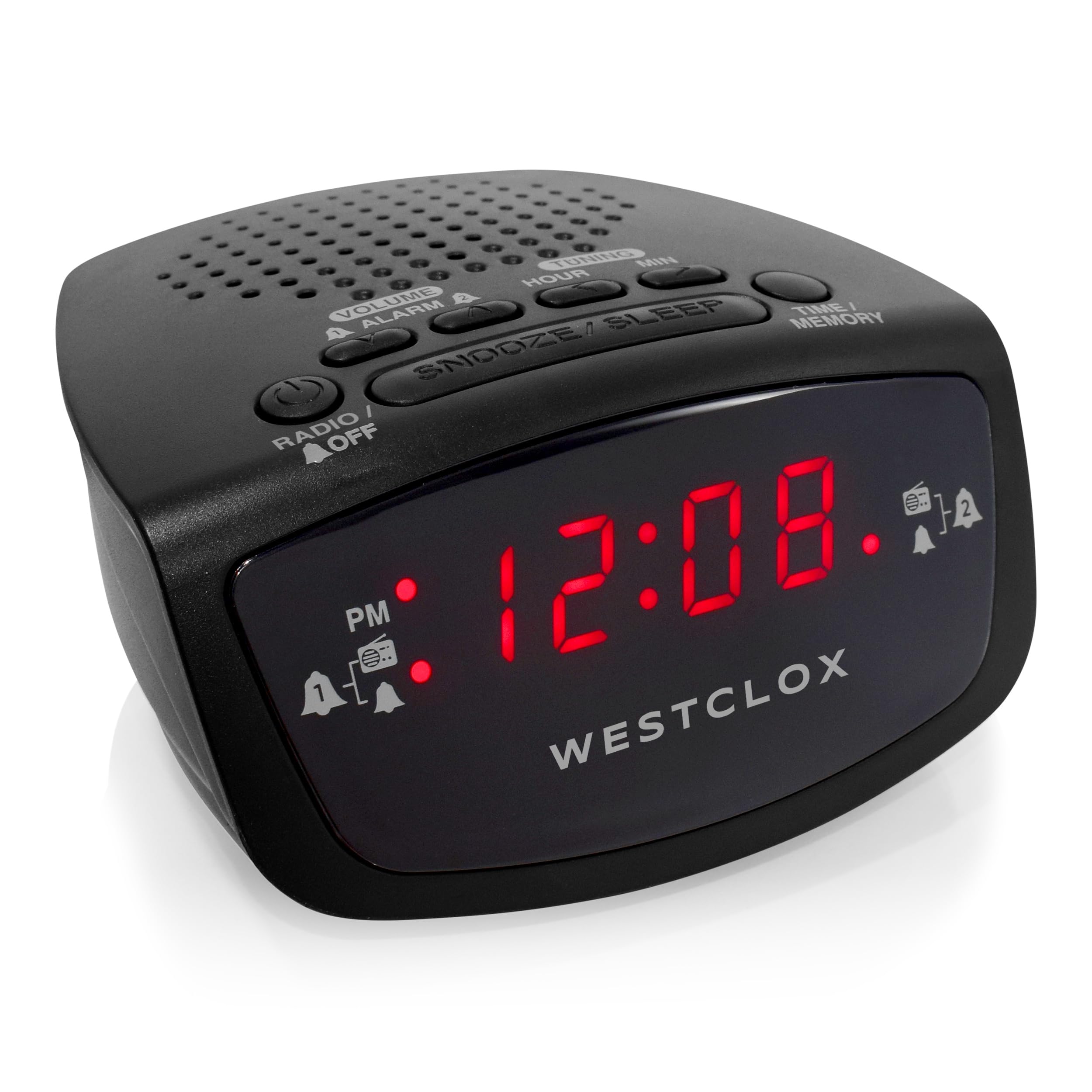 Westclox Dual Alarm Clock Radio 0.6" Red LED Display, FM Radio with 20 ...