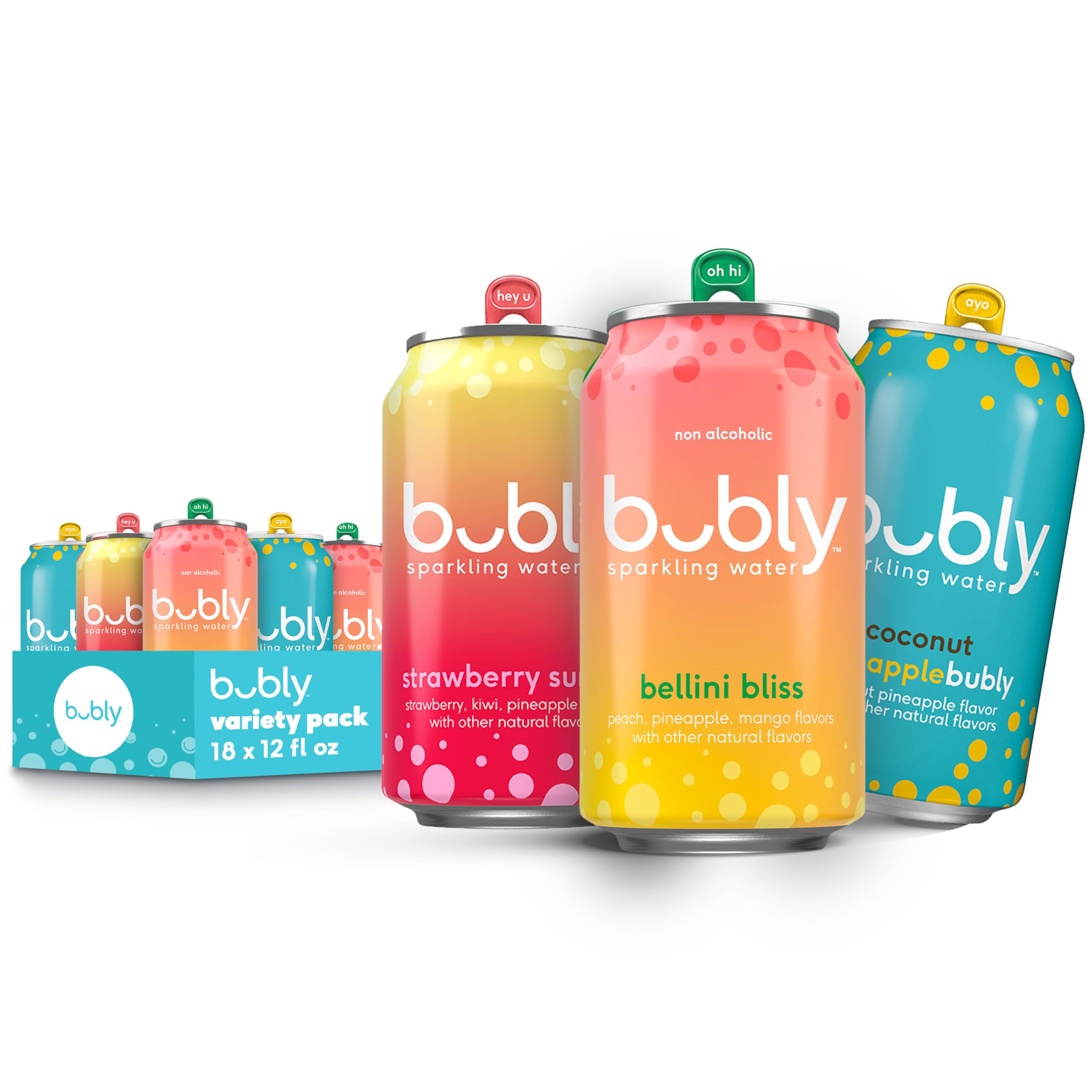 75 CASES OF bubly Sparkling Water, 3 Flavor Variety Pack (Bellini, Strawberry Sunset, Coconut ...