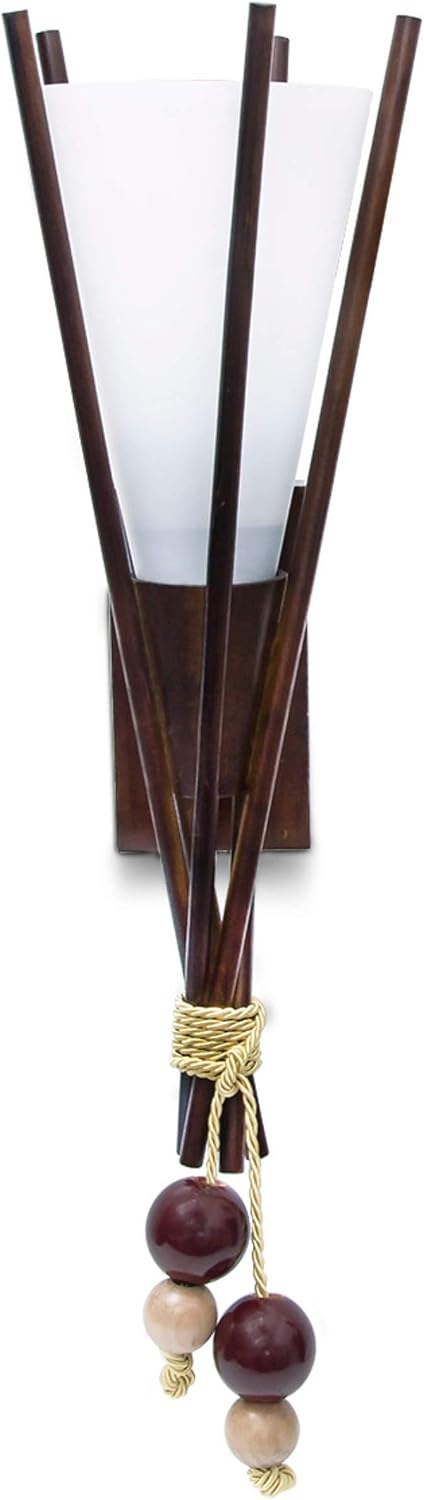 Relaxdays Wall Lamp Torch Birch Wood Frosted Glass Material Mixture ...
