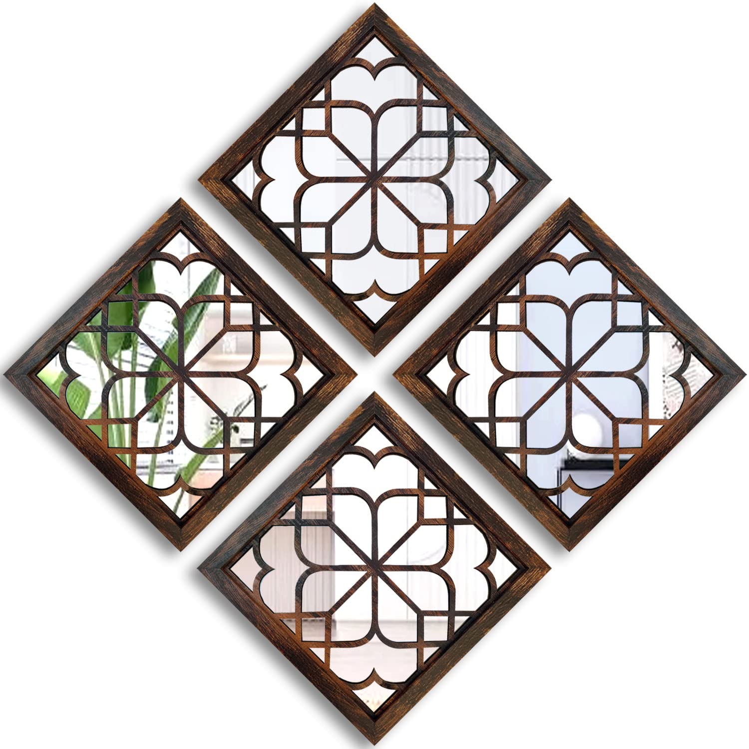 Wocred Set of 4 Mirrors Square Wall Mirror,Gorgeous Rustic Farmhouse ...