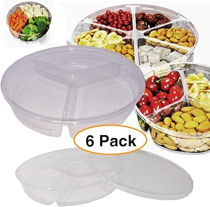 Amazon.com: Round Divided Clear Plastic Food Containers storage box ( 3 ...