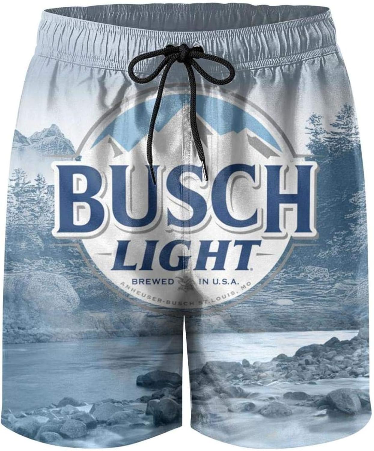 Busch-Light-Beer-Pack-Grey-Custom Funny Beach Board Shorts Swim Trunks ...