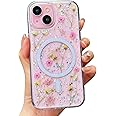 Amazon.com: ASONCE Cute Real Flowers for iPhone 15 Case [Compatible with MagSafe] Glitter Bling ...