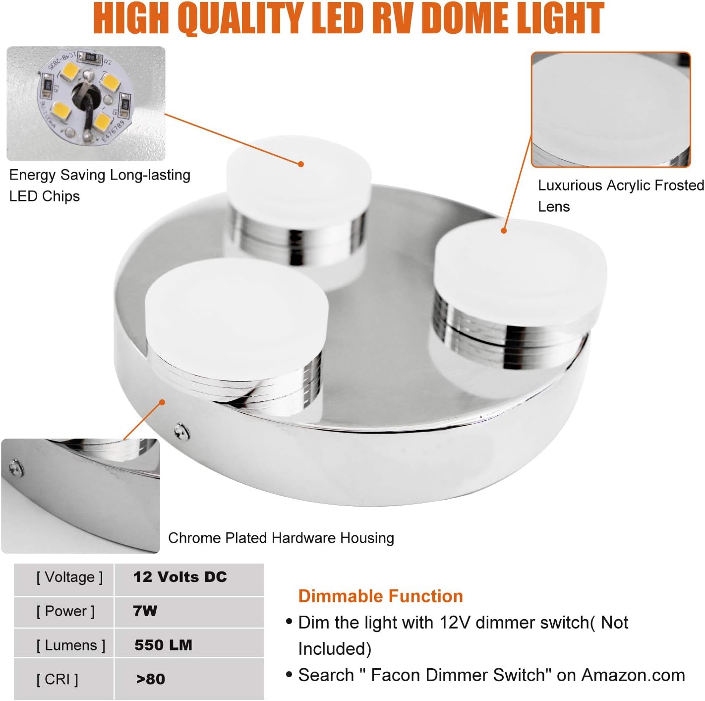 Facon LED Ceiling Dome Light Fixture Decorative Flush Mount Lamp, 3 LED ...