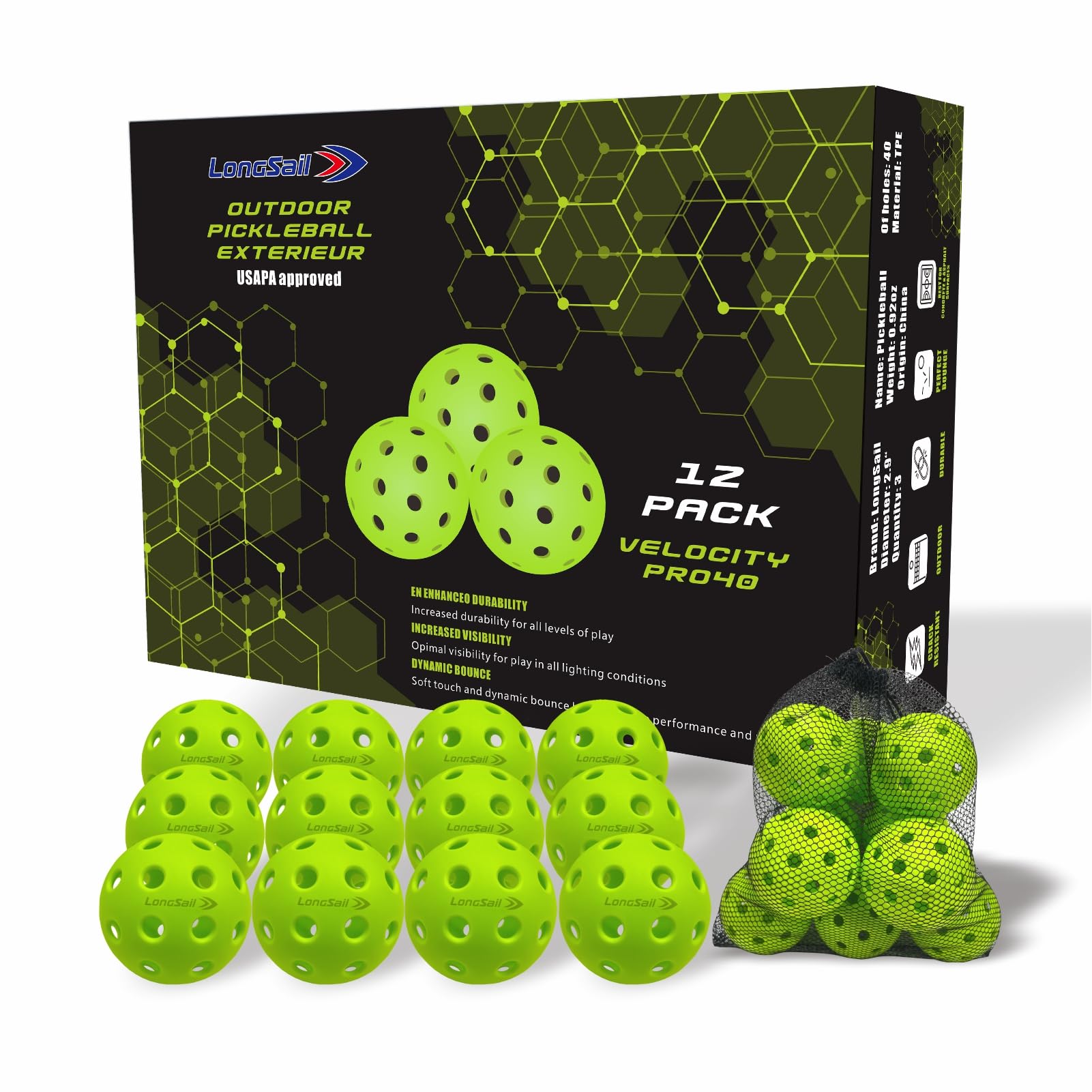 Longsail P40 Outdoor Pickleballs Non-Friable & Non-Deformable 2024 ...