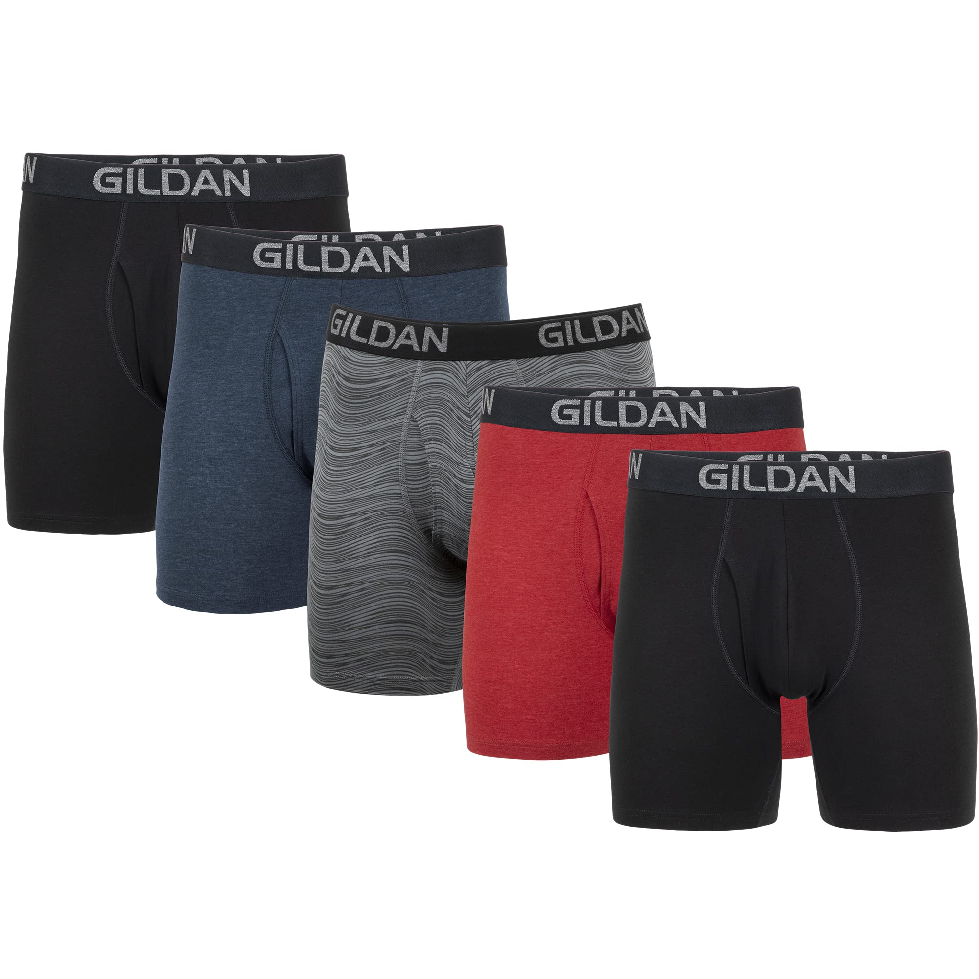 Gildan Men's Underwear Cotton Stretch Boxer Briefs, Multipack, Blk/Heather Navy/Stripe/Heather ...