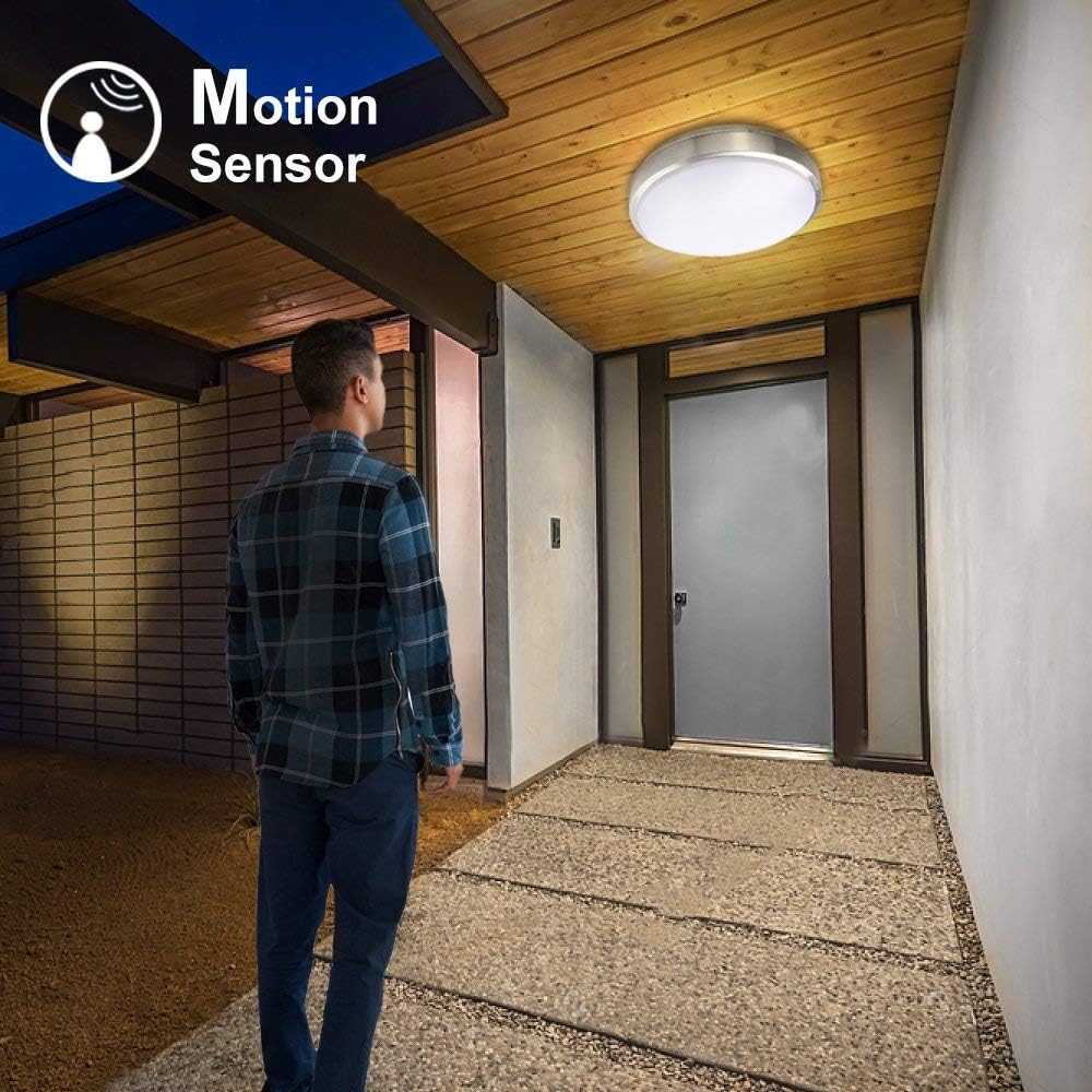 Lineway Motion Sensor Flush Mount Ceiling Light Indoor Outdoor 15W 10Inch 1020lm 6000K White ...