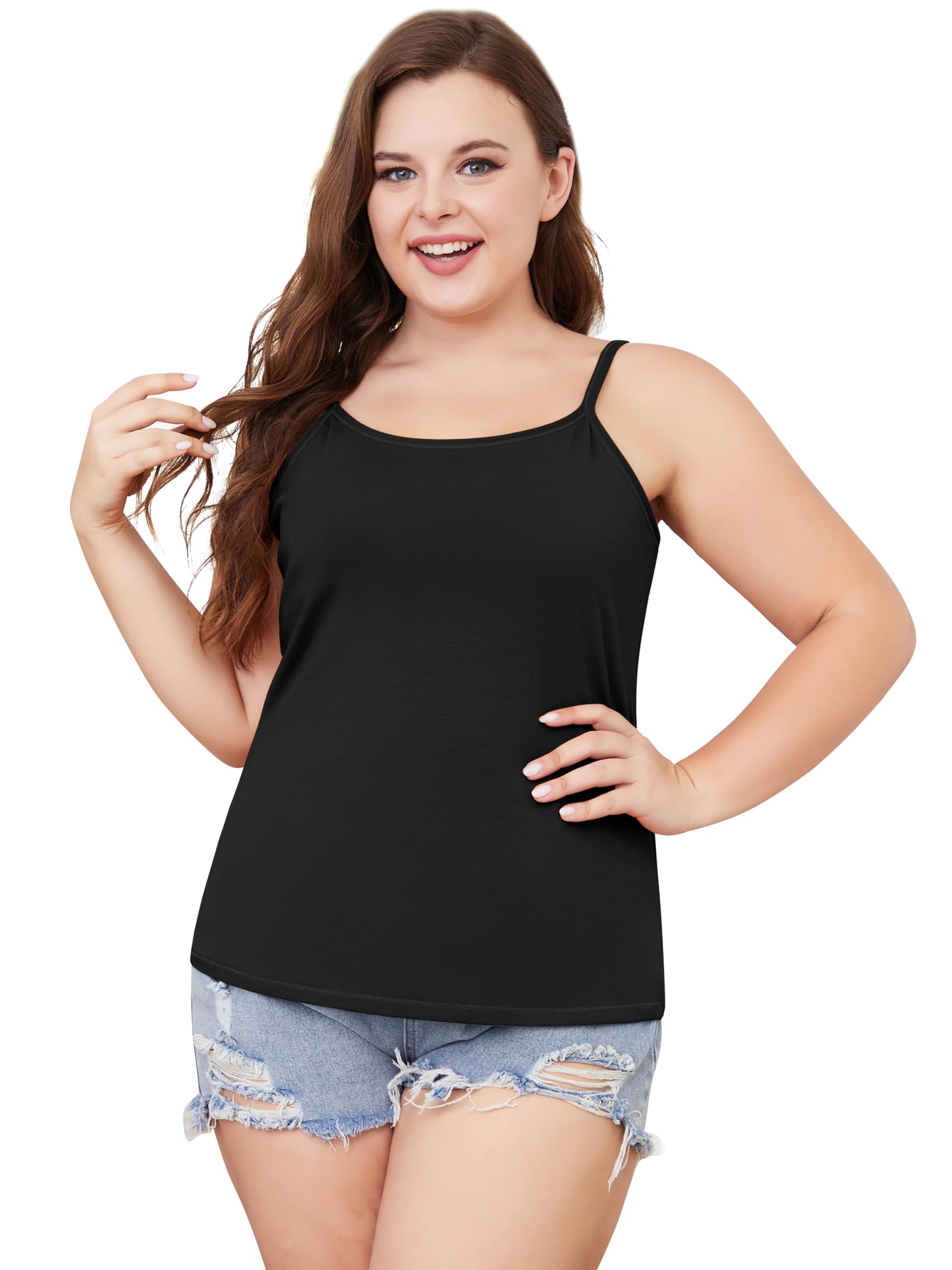 ATTRACO Womens Plus Size Camisoles with Built in Bra Cotton Shelf Bra ...