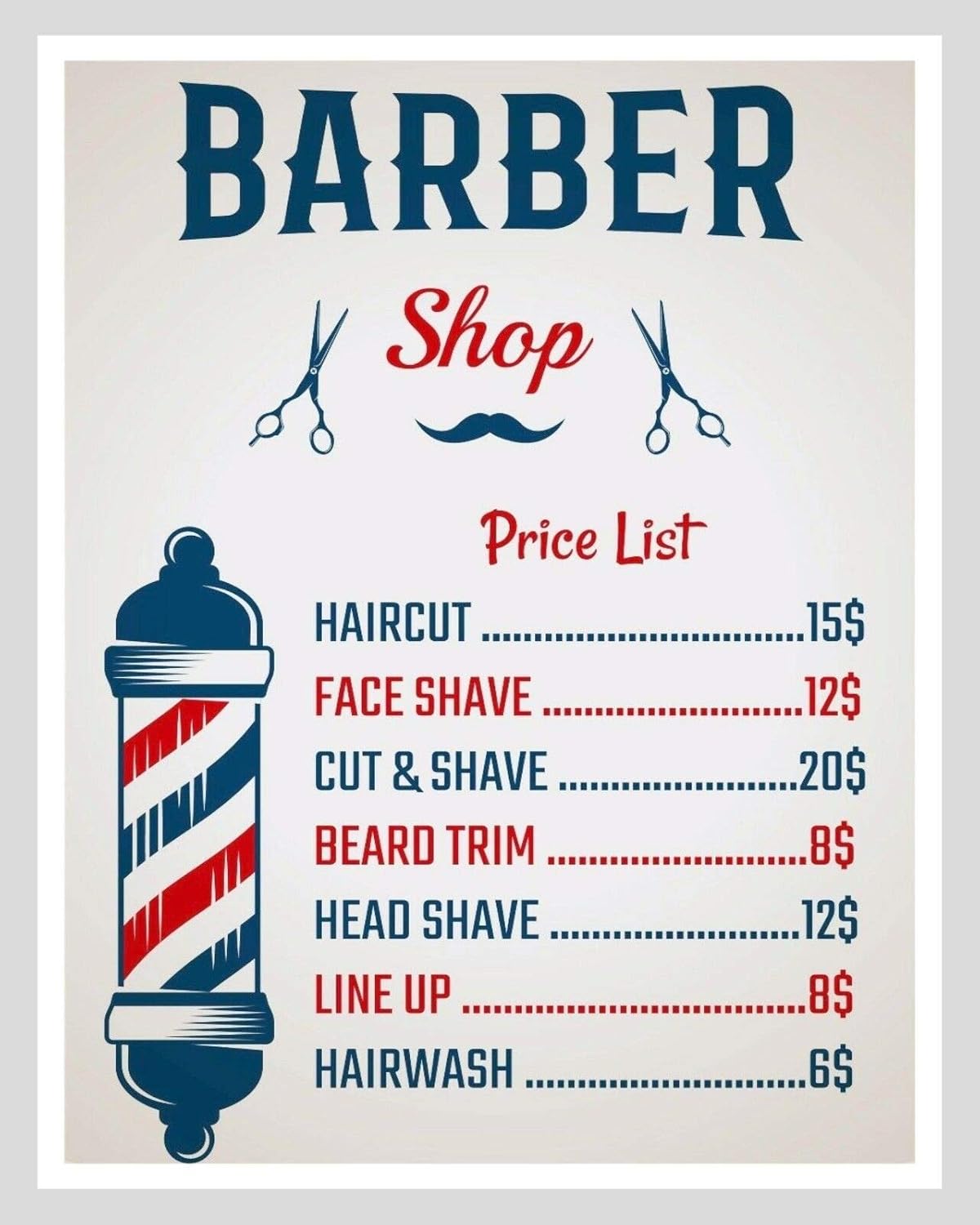 Amazon.com: SIGNCHAT Barber Shop Price List Hair Stylist Beard ...