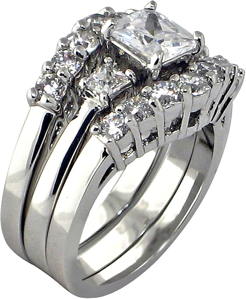 Amazon.com: Anniversary 3 Ct. Princess Cut Cubic Zirconia Cz Bridal ...