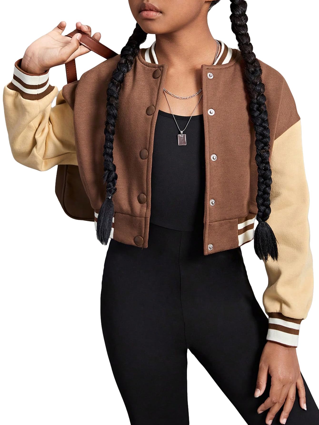 SweatyRocks Girl's Colorblock Bomber Jacket Striped Button Down Long ...