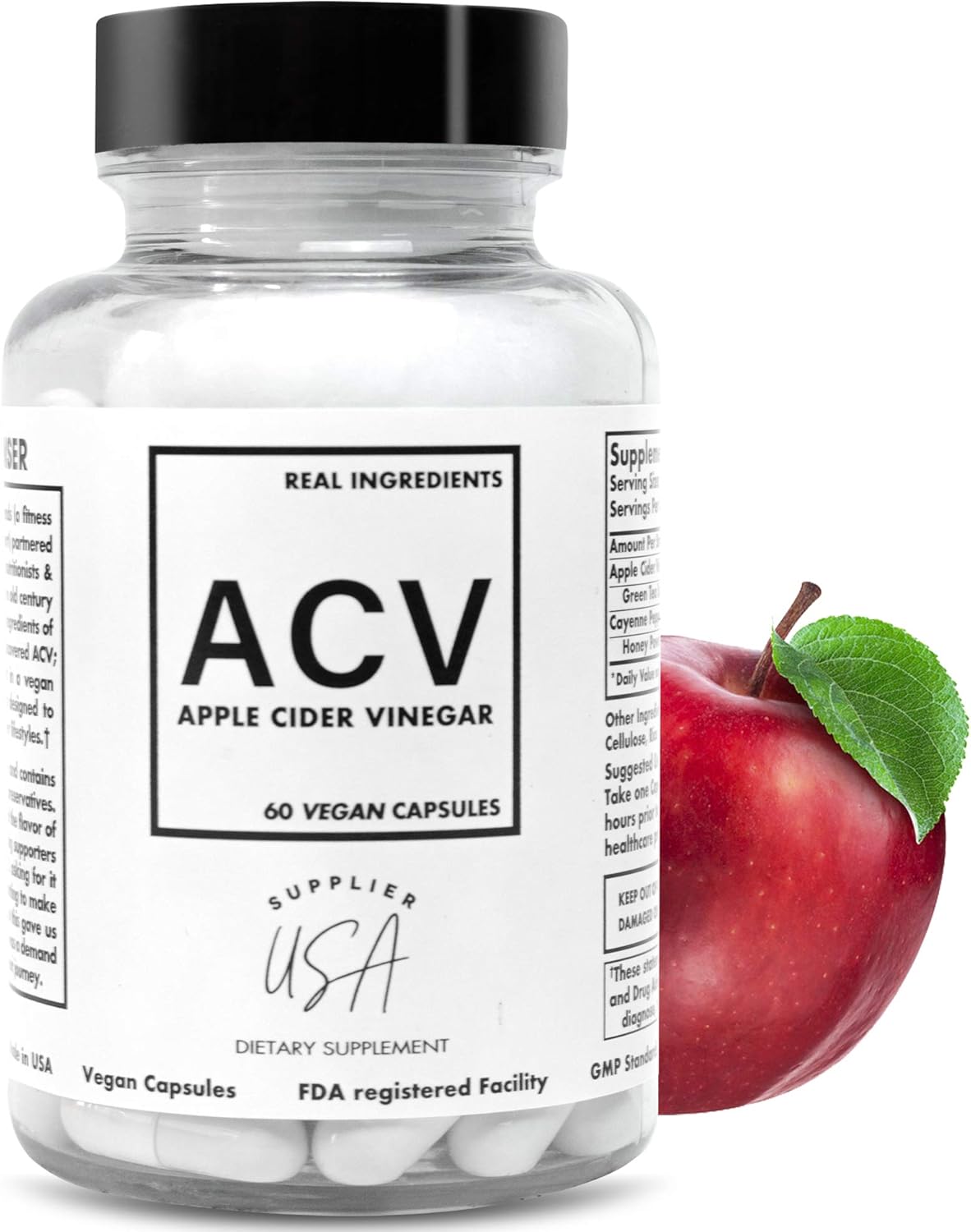 ACV Apple Cider Vinegar Capsules - Natural Powerful 500mg Premium-Non ...