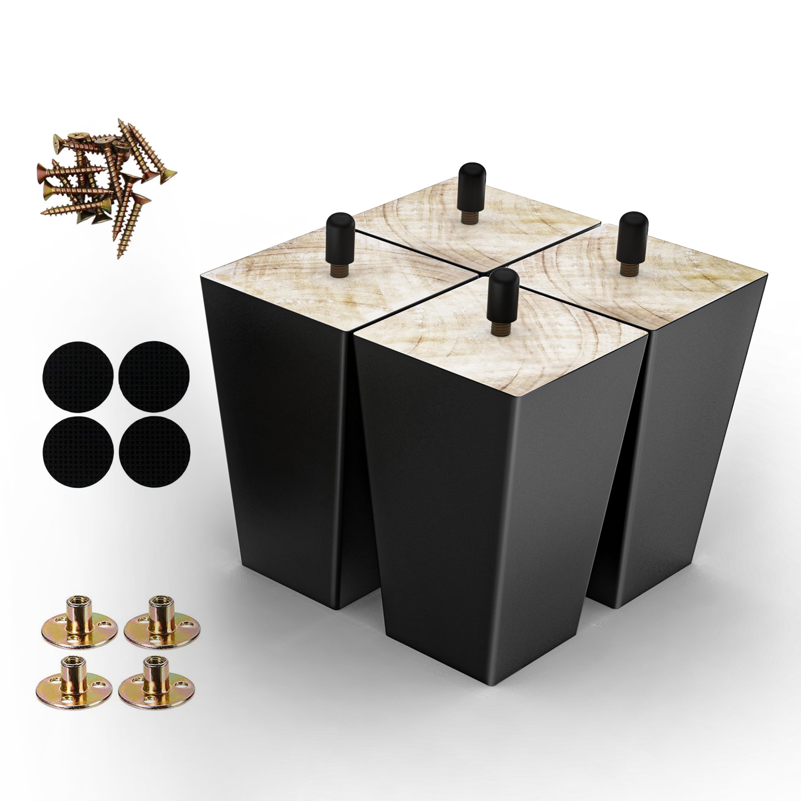 SHANJUE Wood Furniture Legs 4 inch Sofa Legs Pack of 4,Square Couch ...