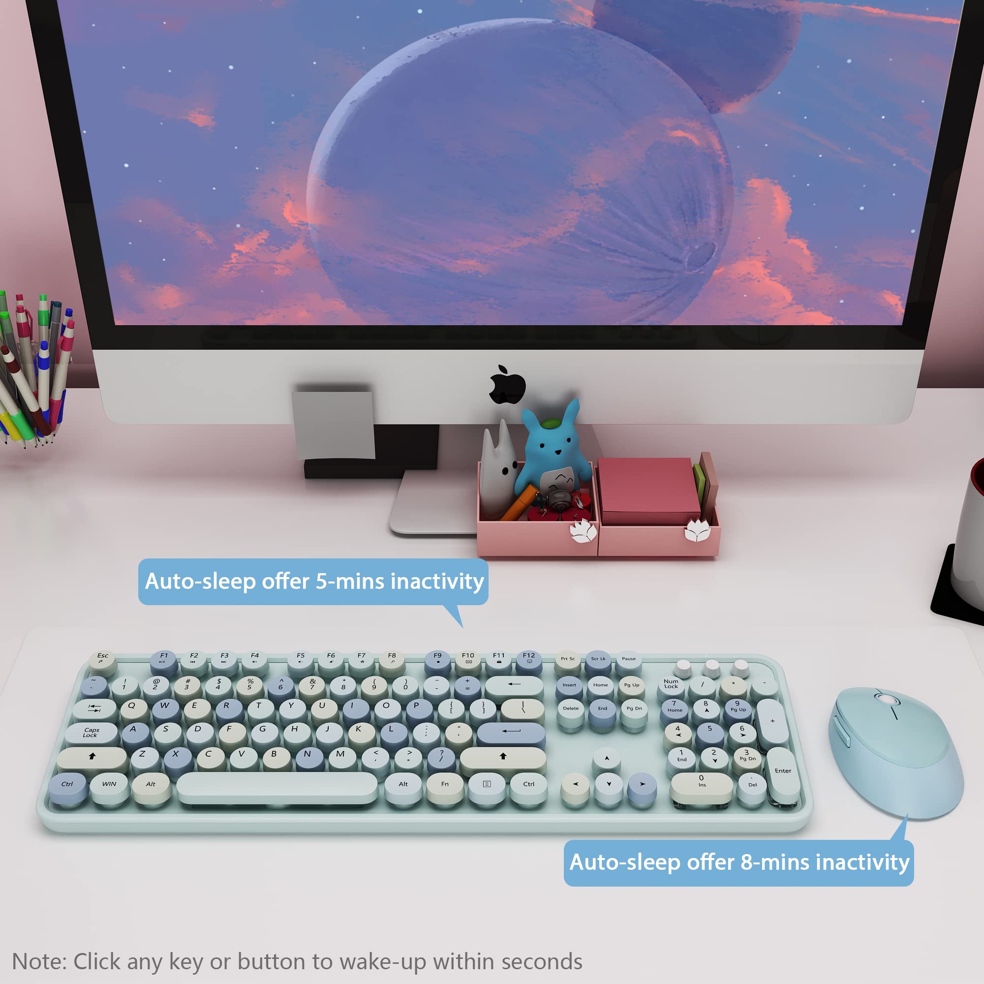Mua Wireless Keyboard and Mice Combo,Retro Round Keys Full-Sized Cute ...