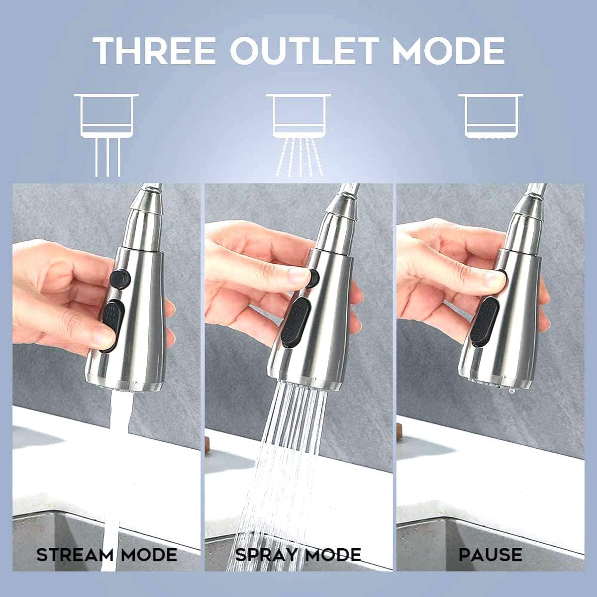Drenky 3 Modes Solid Brass Pull Down Sprayer Kitchen Tap Single Handle ...