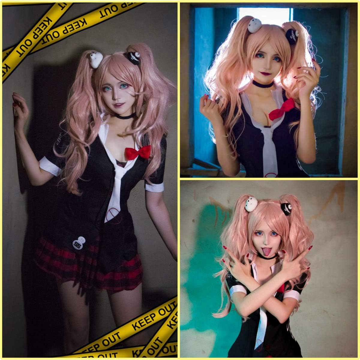 Anime Cosplay Enoshima Junko Wig Pink Curly Double Ponytail Wig With 1 ...