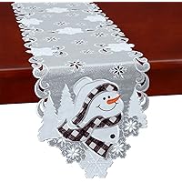 Amazon.com: Simhomsen Embroidered Snowman Silver Table Runner for ...