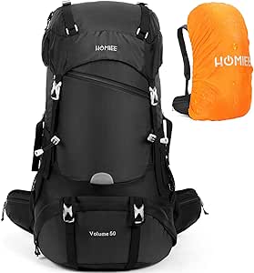 HOMIEE Hiking Backpack 50L Travel Camping Backpack with Rain Cover ...