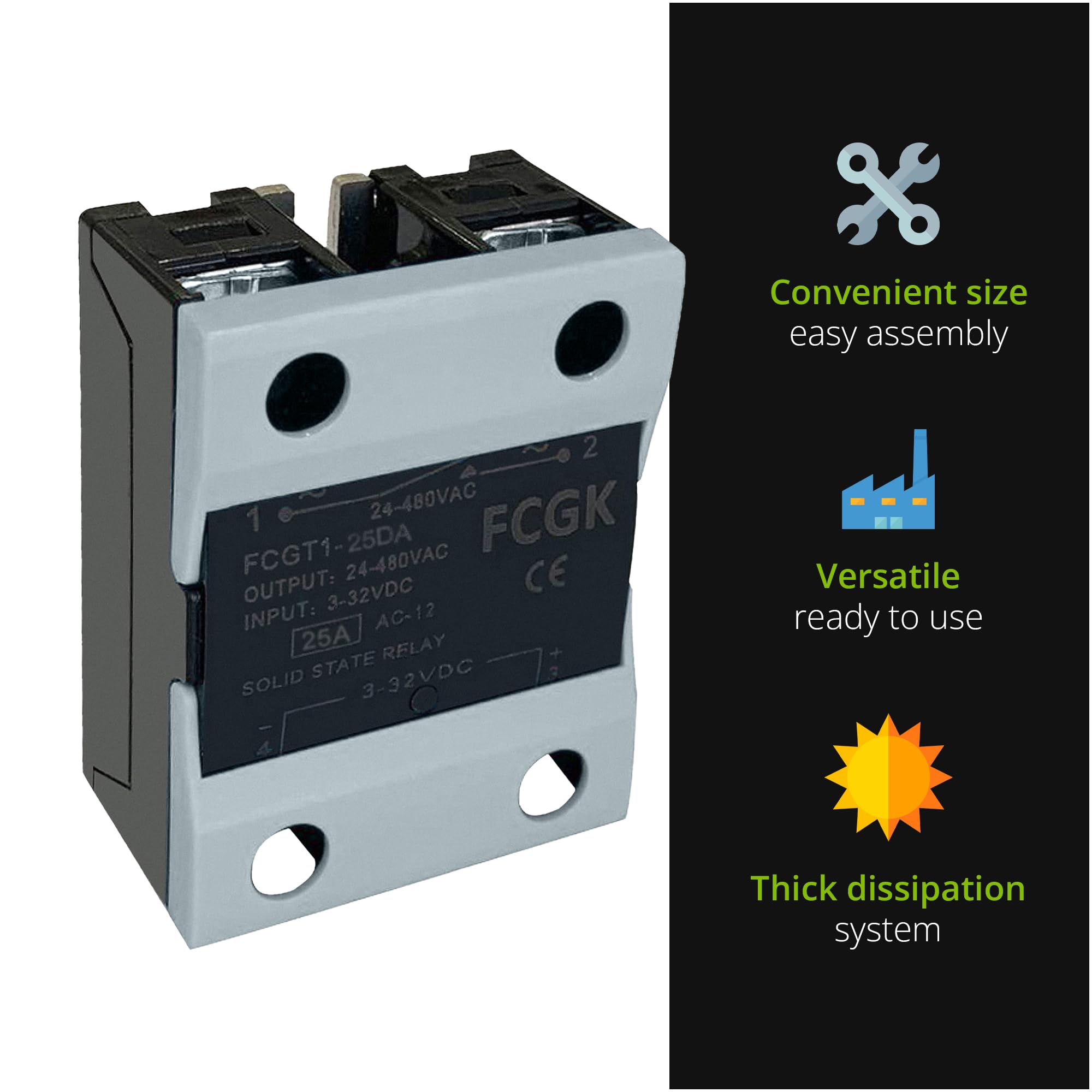 Solid State Relay SSR-25DA DC To AC Input 3-32VDC To Output 24-480VAC ...